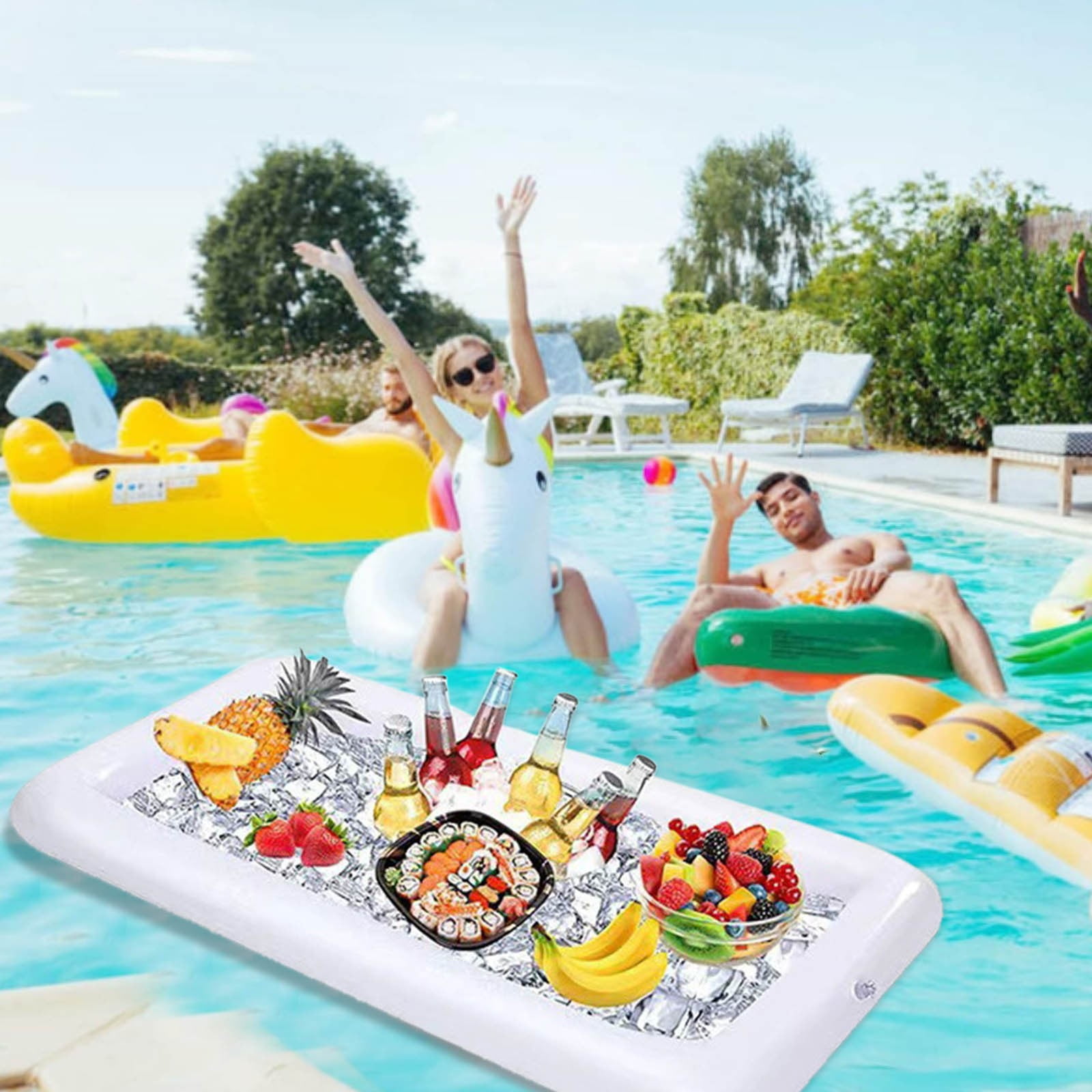 Inflatable Serving Bar Pool Water Surface Food Holder Salad Ice Tray Food Drink Containers For ...