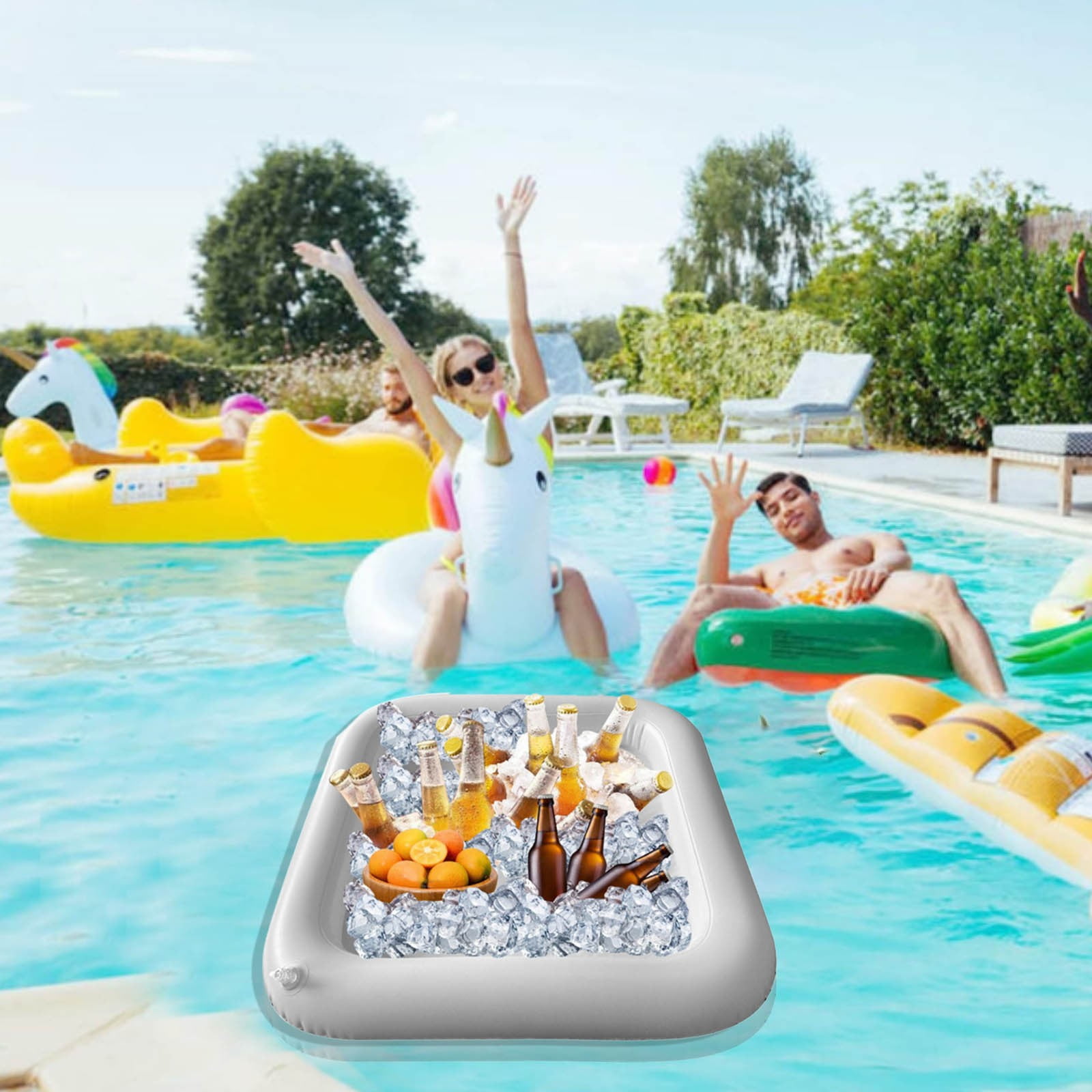 Inflatable Serving Bar Pool Water Surface Food Holder Salad Ice Tray ...
