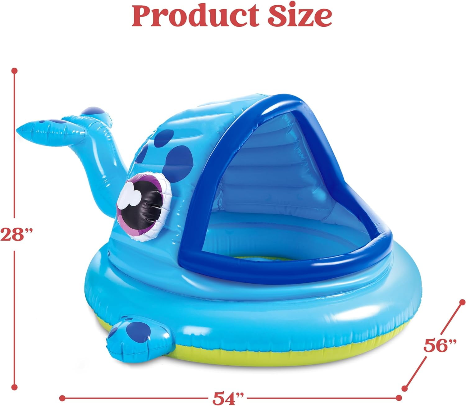 Inflatable Shade Kiddie Pool with Whale Design for Kids, 54" x 56" x 28 ...