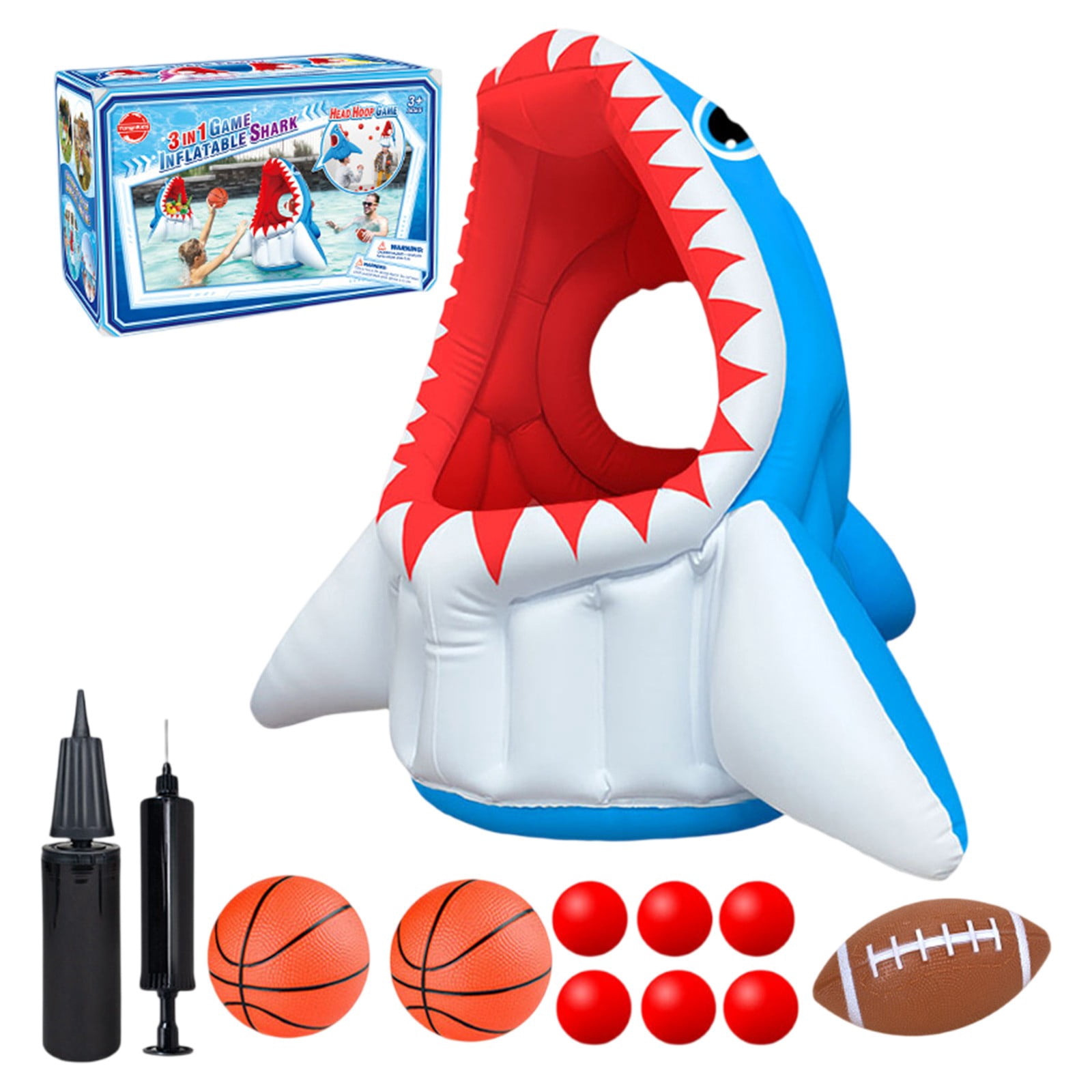 Inflatable Shark Toss Game Set for Kids 3 in 1 Fun with Basketball ...