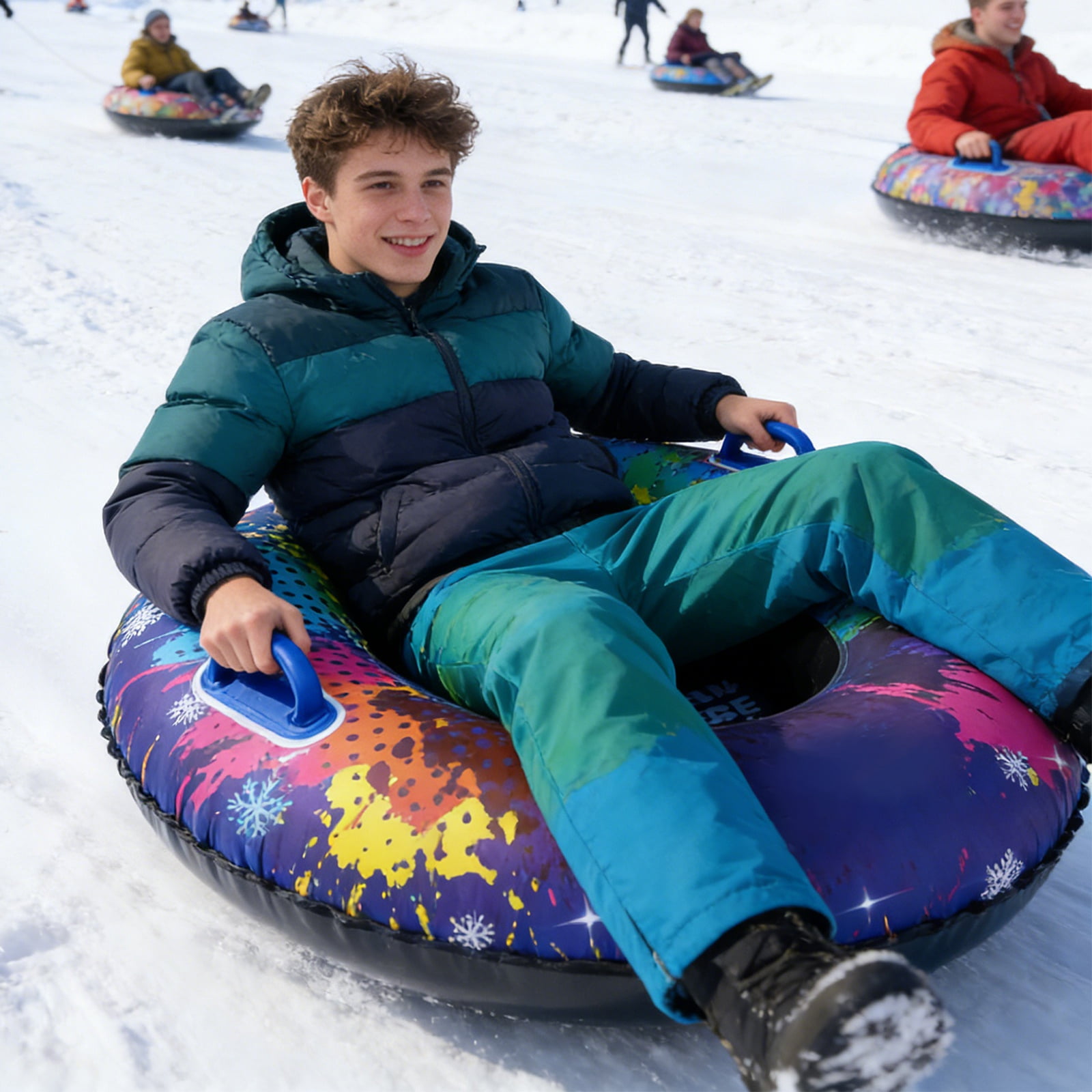 Inflatable Snow Tube, Colorful Splash Pattern Inflatable Sled For ...