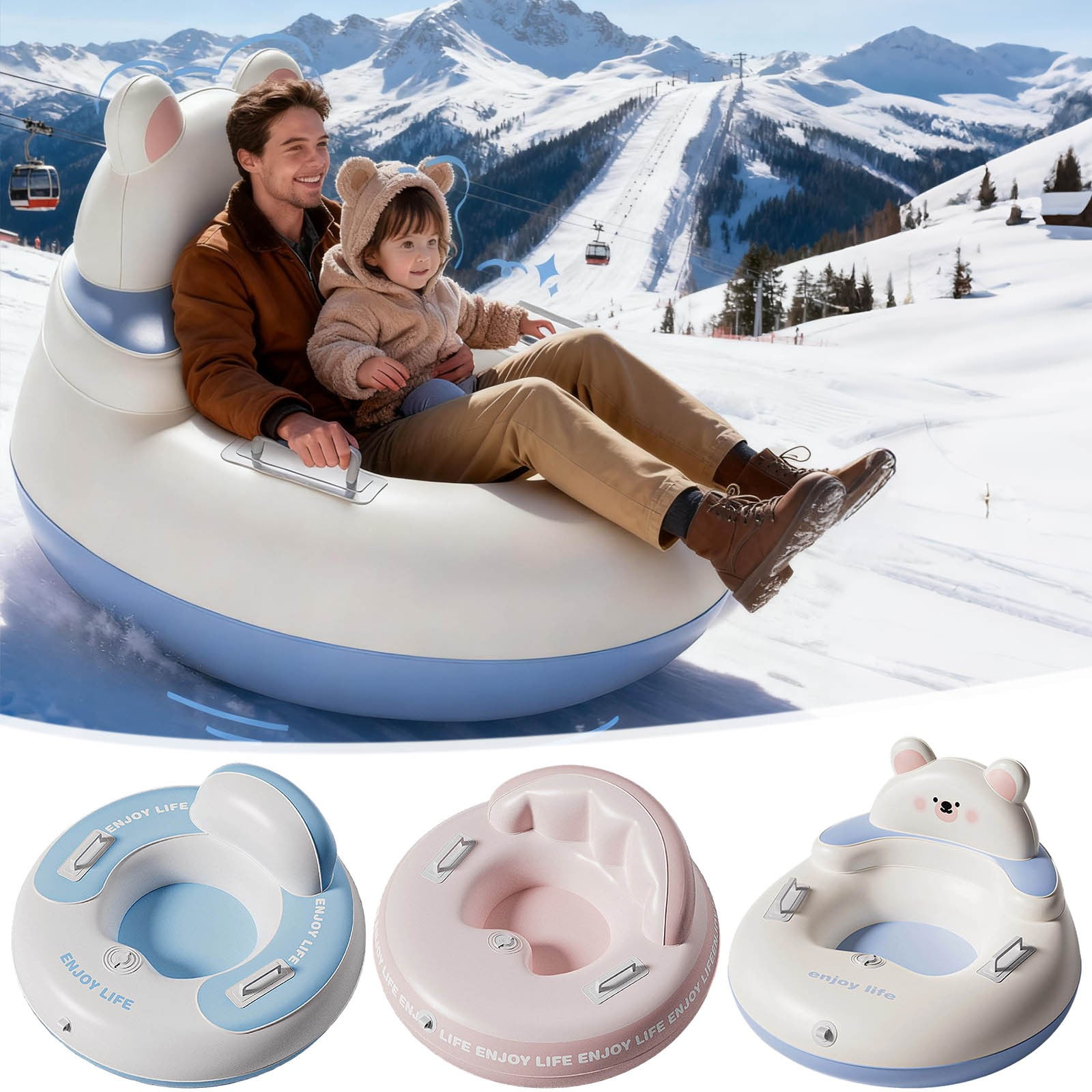Inflatable Snow Tube Sled - Winter Sledding Toy with Ergonomic Safety ...