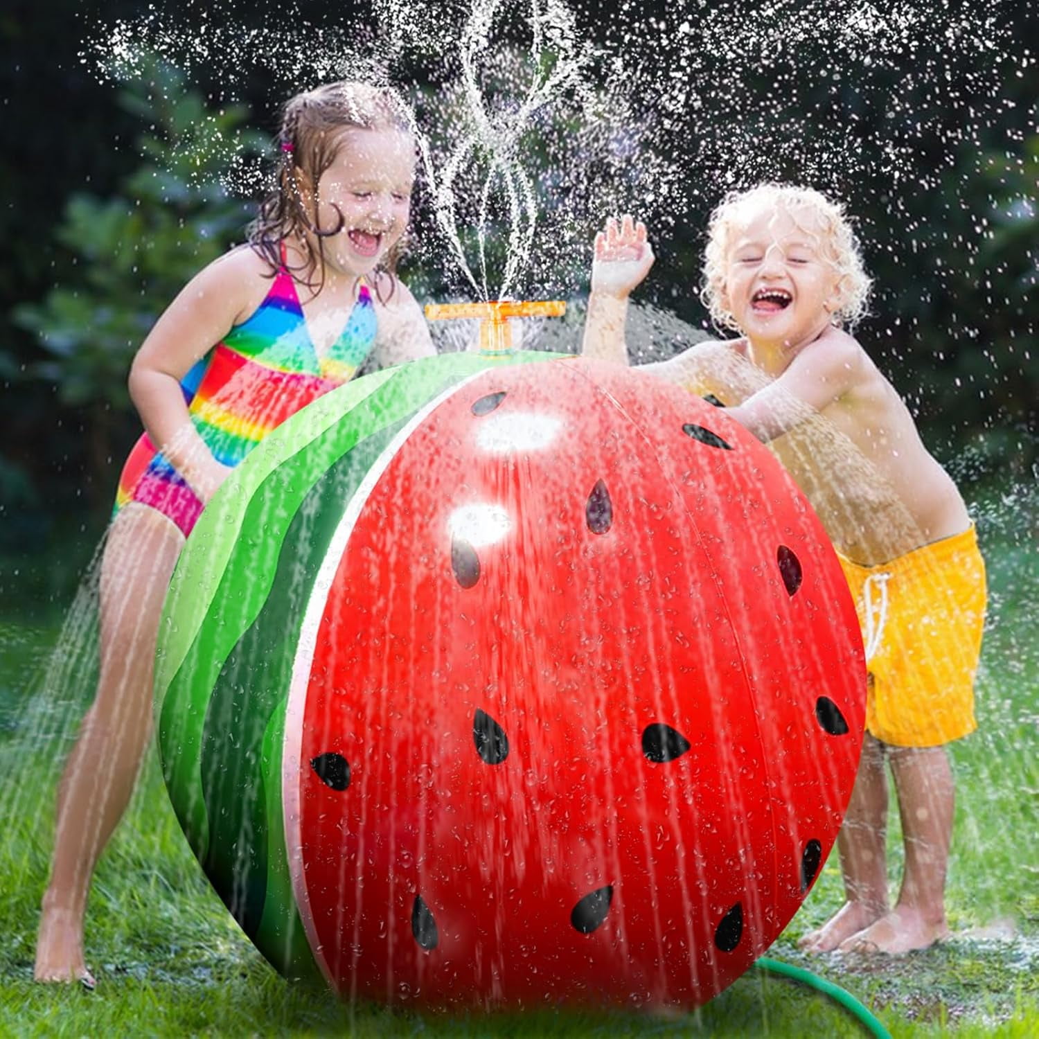 Inflatable Sprinkler for Kids, 35” Giant Watermelon Spray Water Ball ...