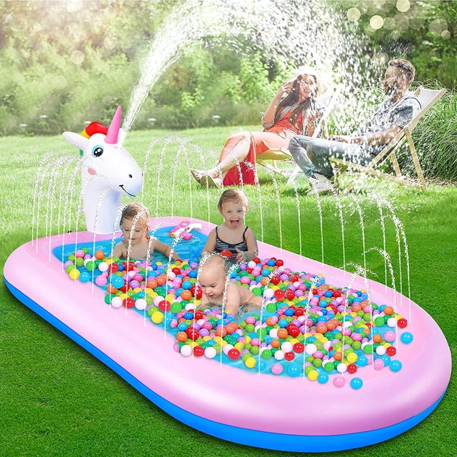 Inflatable Sprinkler Pool,4 in 1 Unicorn Splashing Kiddie Pool 69 ...