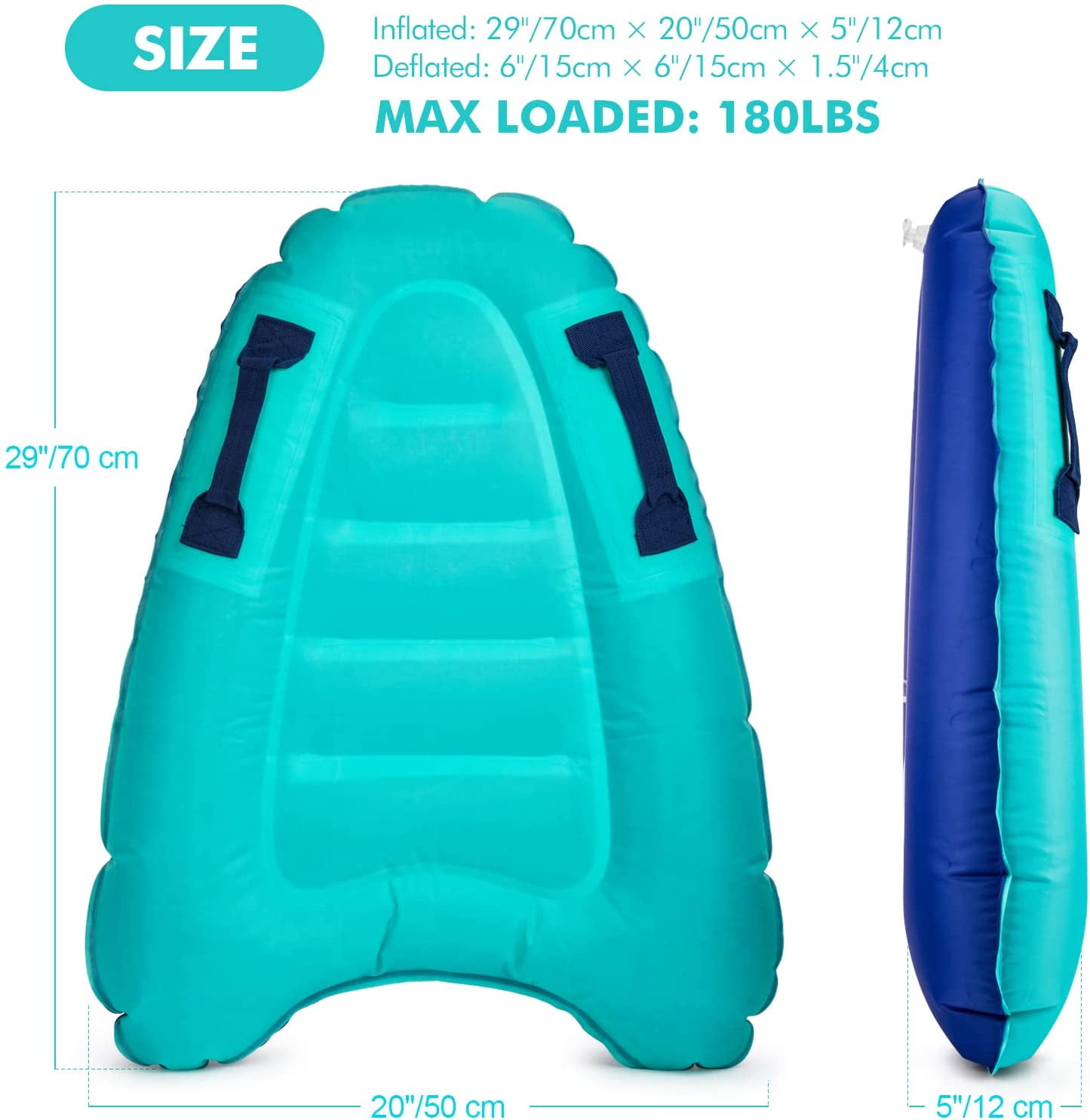 Inflatable Surf Body Board with Handles, Lightweight Swimming Floating ...