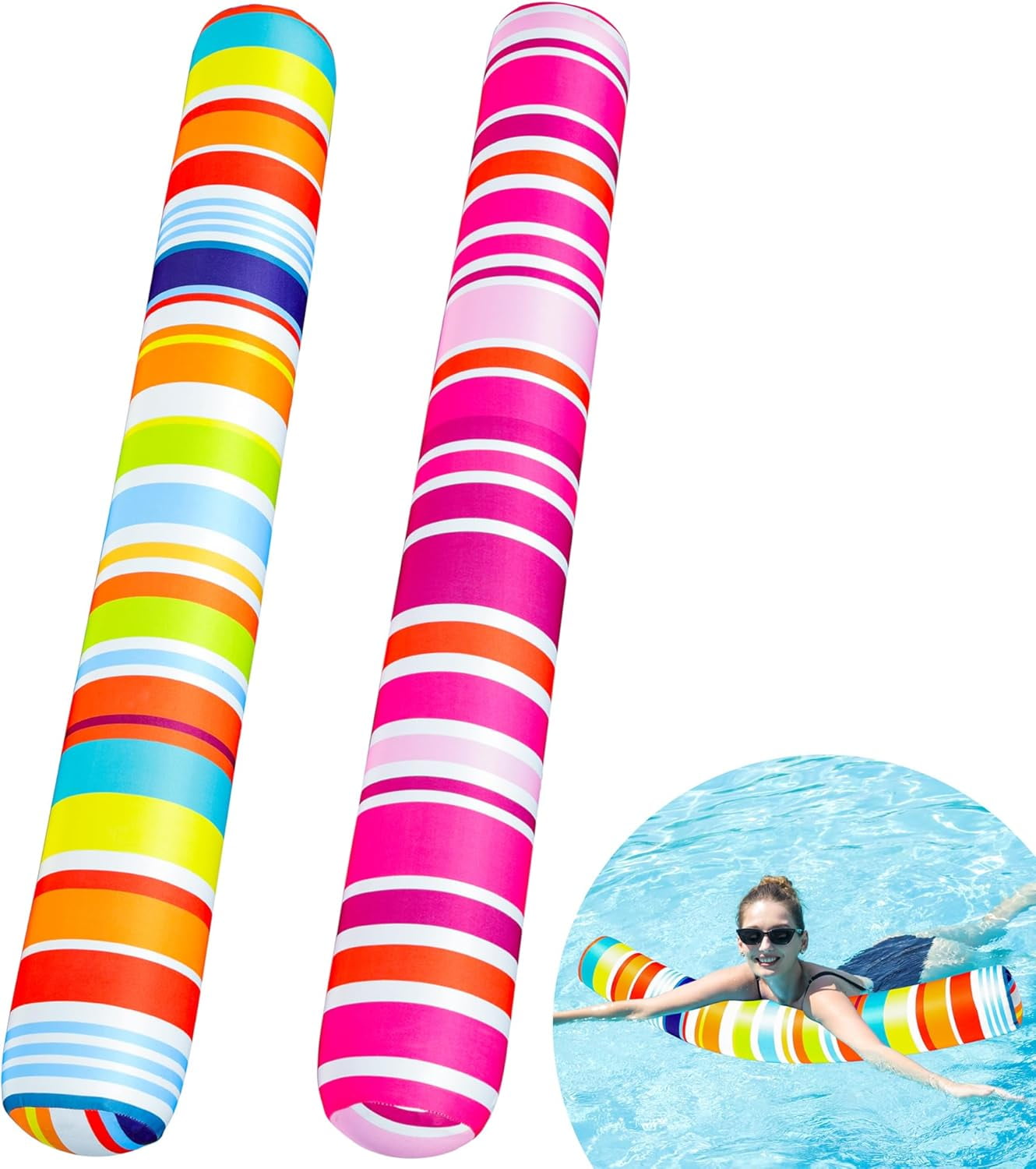 Inflatable Swim Pool Noodles, 2 Pack Soft Fabric Covered Large Swim ...