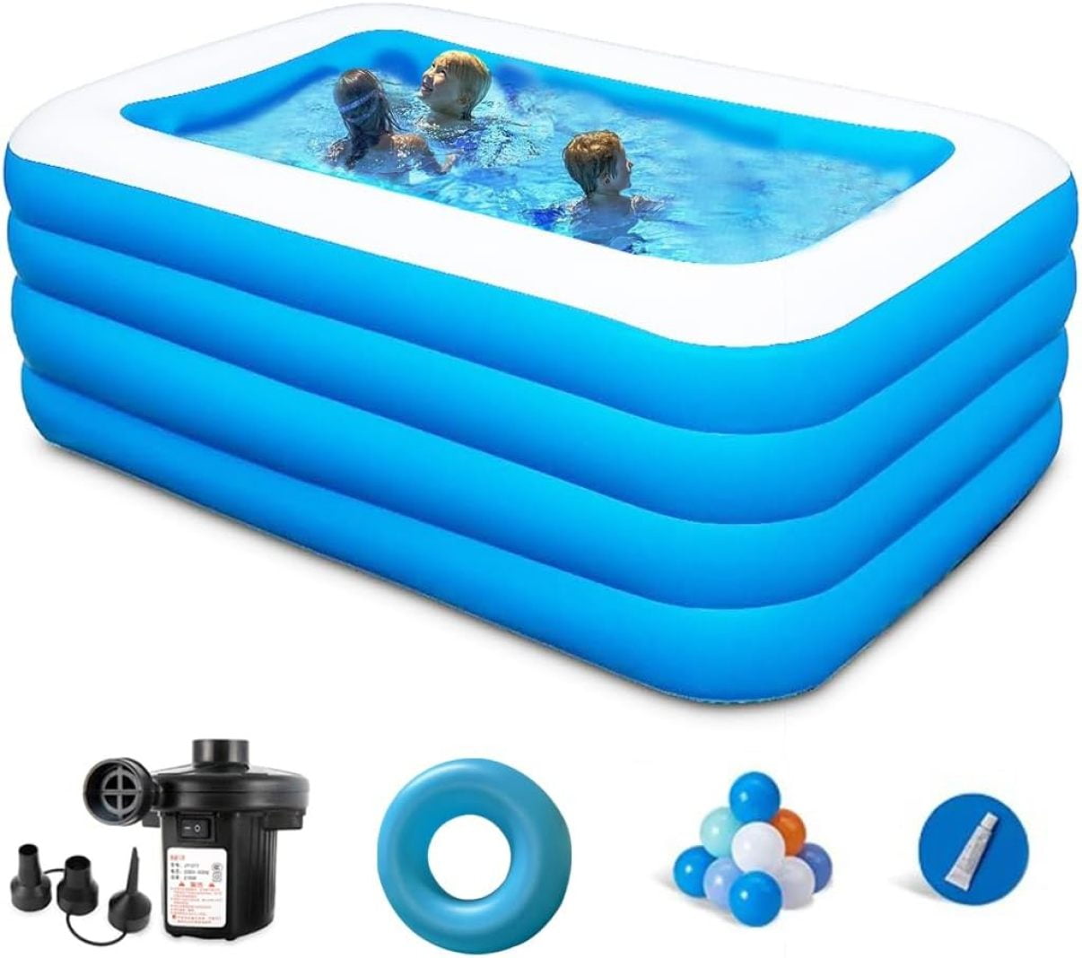 Inflatable Swimming Pool, 71” x 51” x 28” Full-Sized Blow Up Pool, Kids ...