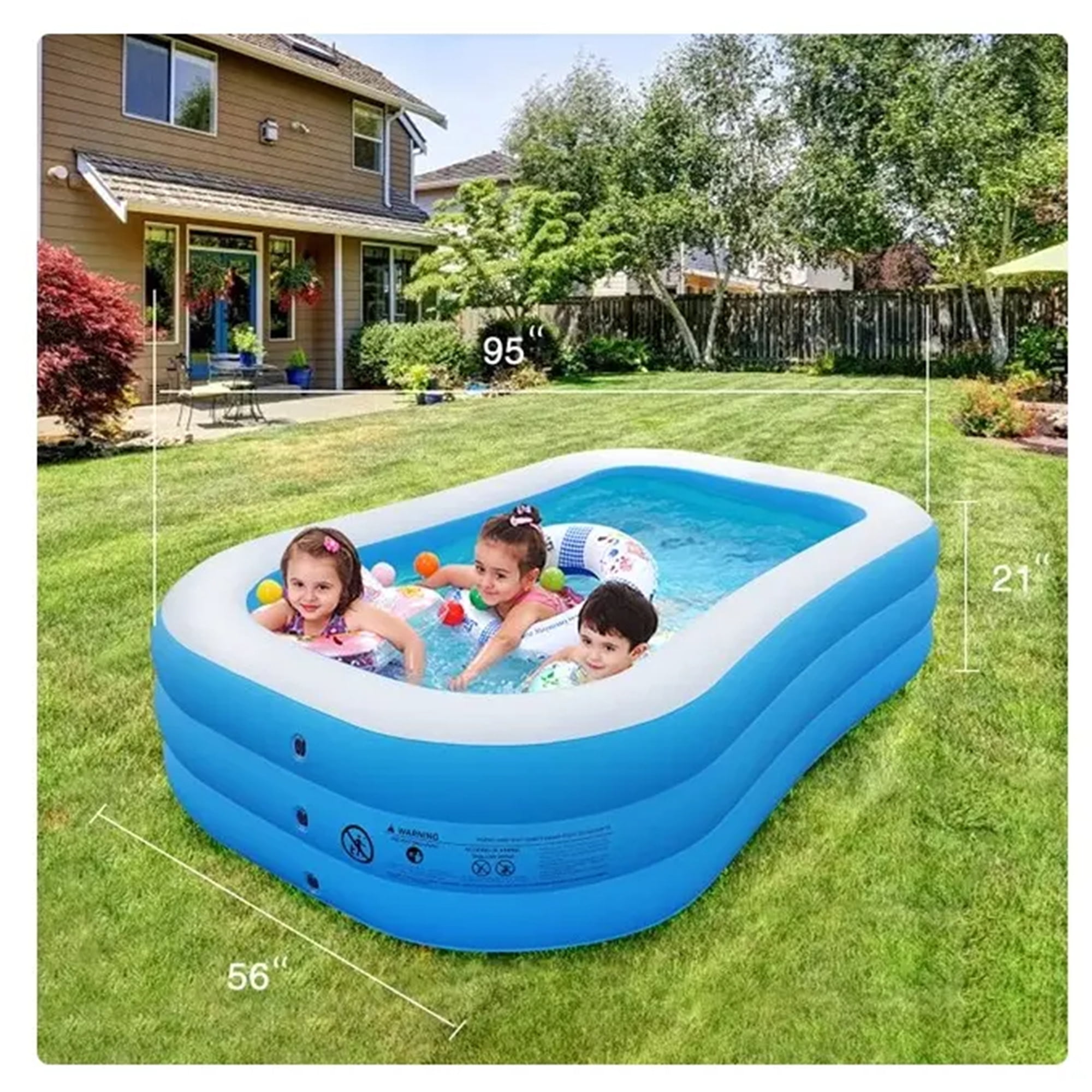 Inflatable Swimming Pool 92" X 56" X 22" Full-Sized Lounge Pool Floats ...