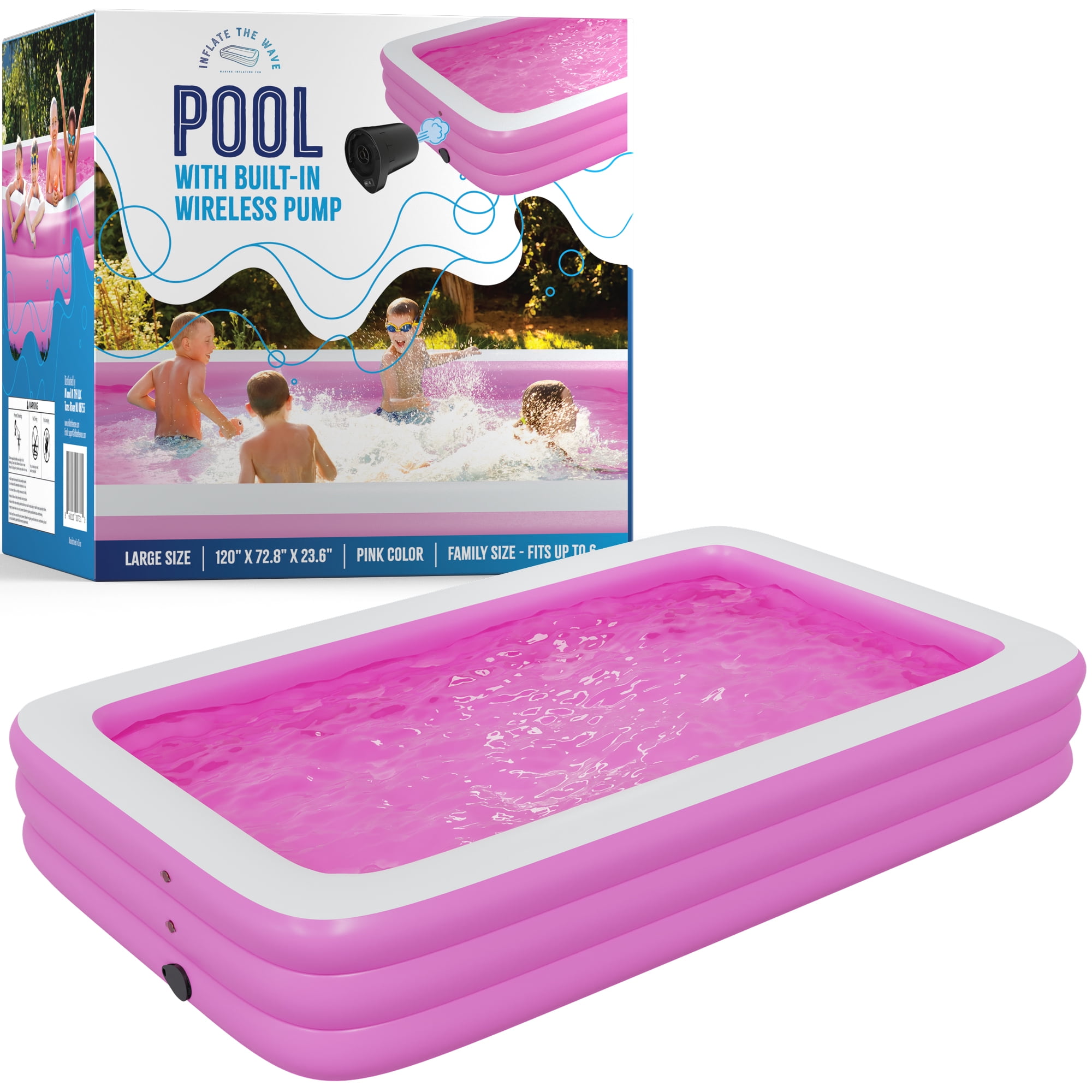"Walmart Large Inflatable Pool with Air Pump (Pink, 120""x72.8""x23.6 ...