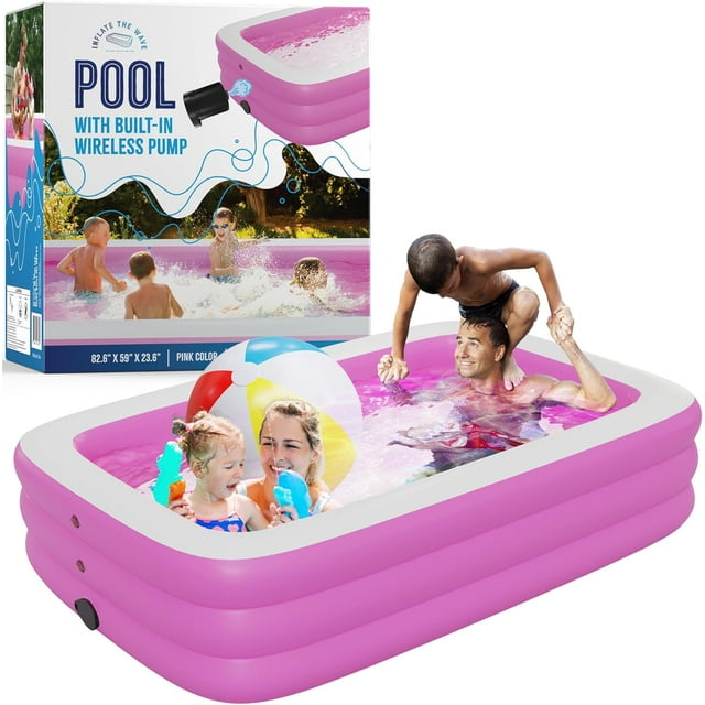 Free Shipping! Inflatable Swimming Pool with Built-in Air Pump (Pink ...