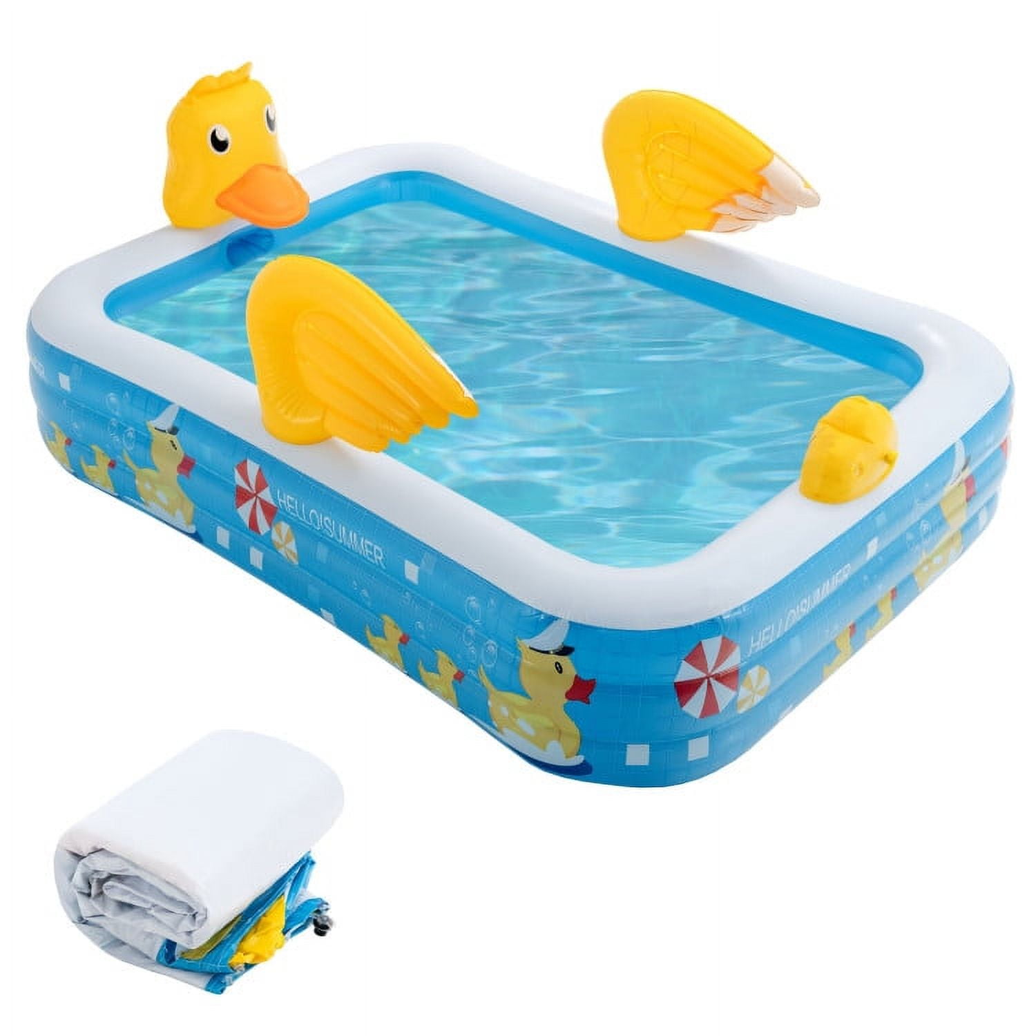 Inflatable Swimming Pool Duck Themed Kiddie Pools with Sprinkler for ...