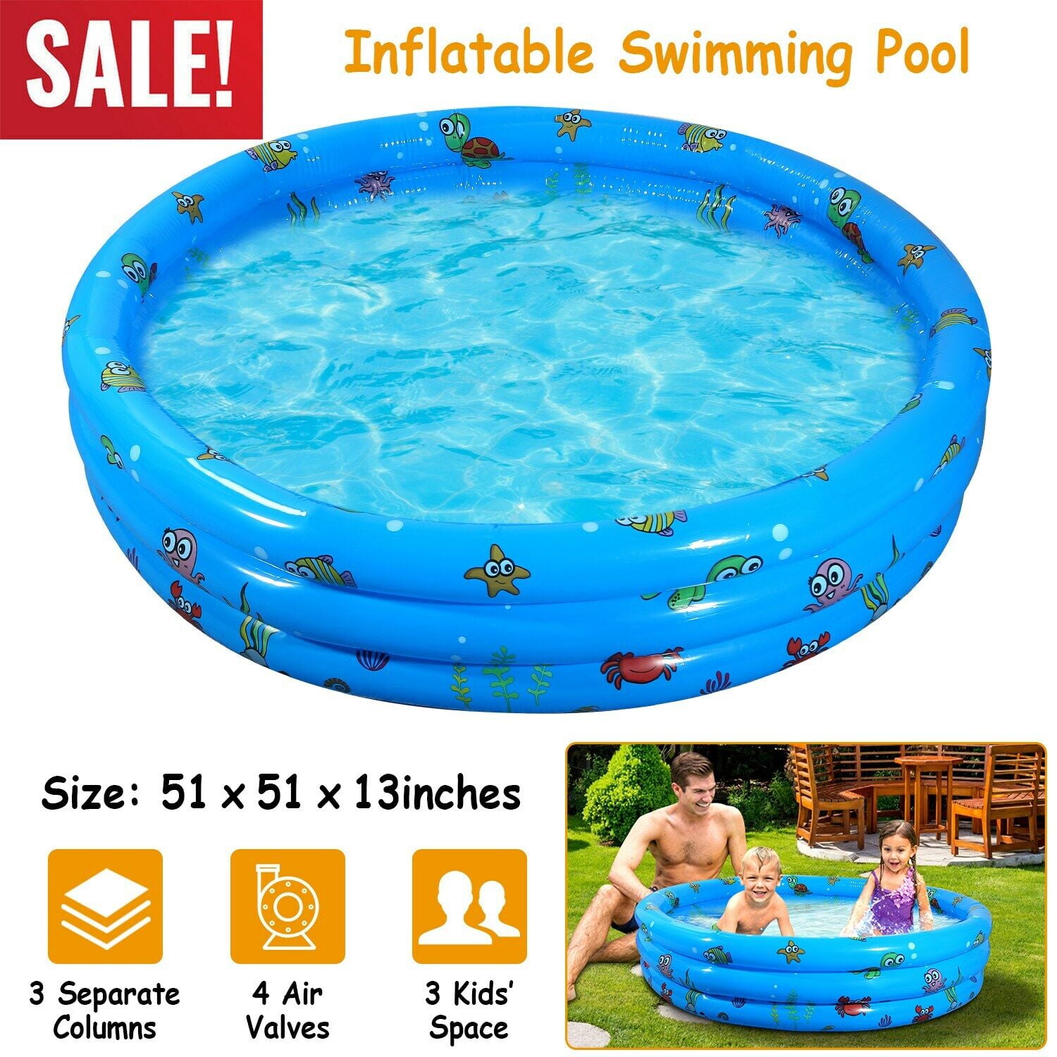 Inflatable Swimming Pool Family Backyard Blow Up Play Pool Center For 3 ...