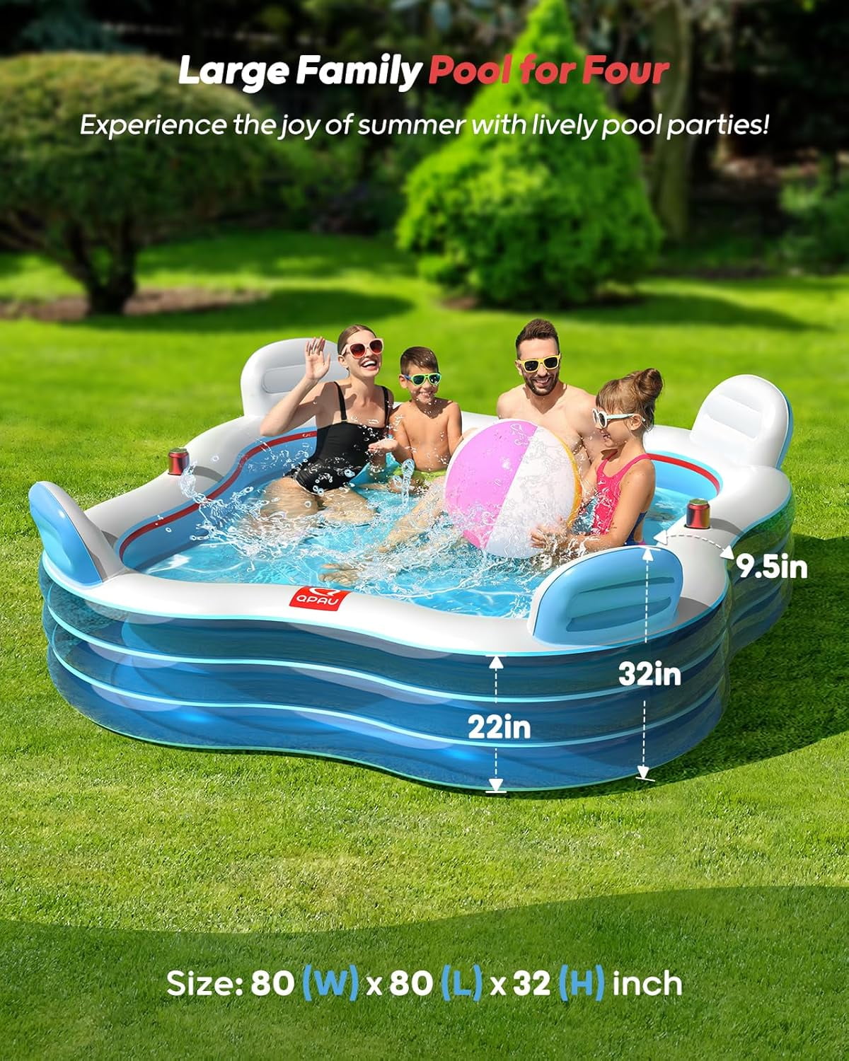 Inflatable Swimming Pool, Full-Sized Blow Up Pools with Seats and ...