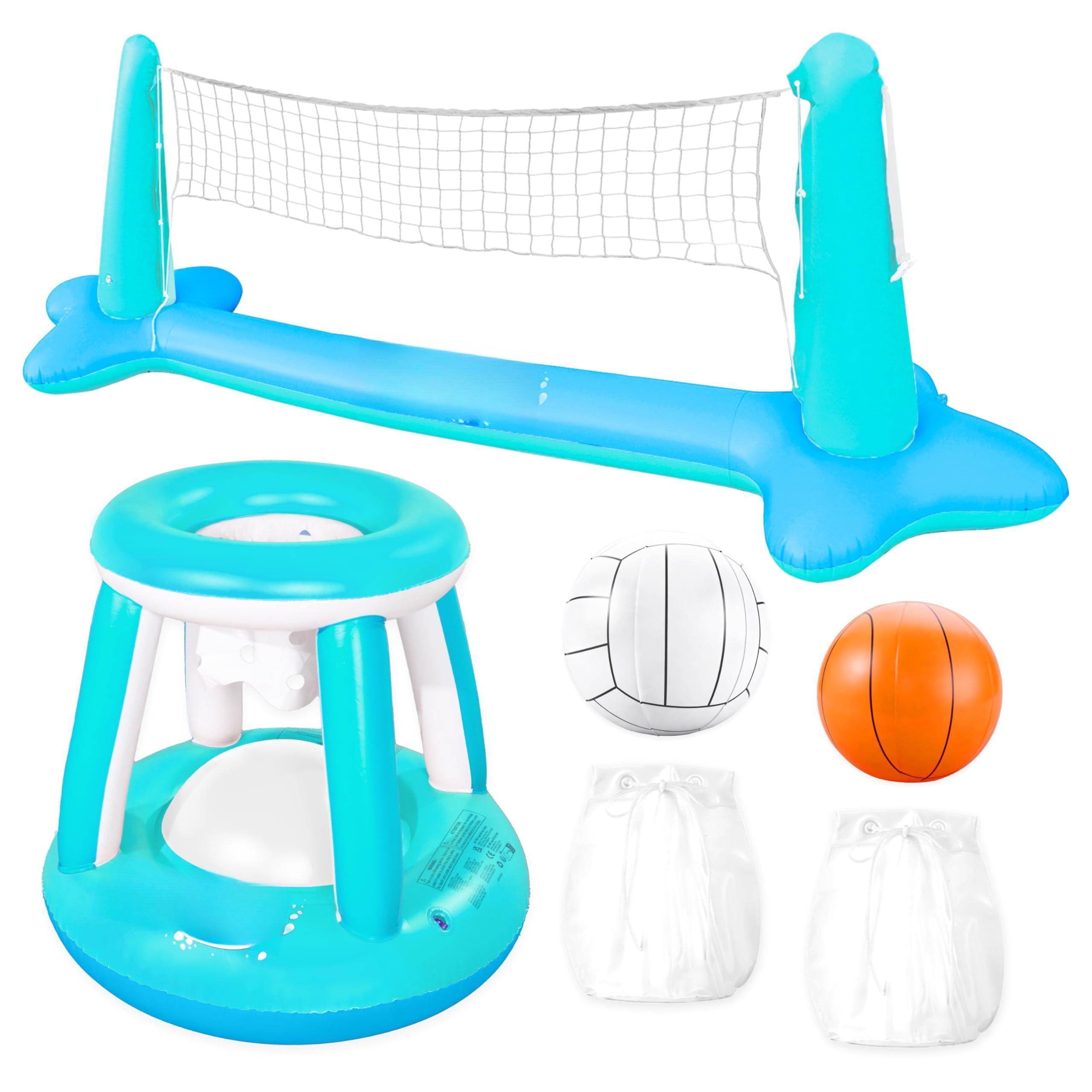 Inflatable Swimming Pool Game Set Blue Cyan Large Volleyball Net and ...