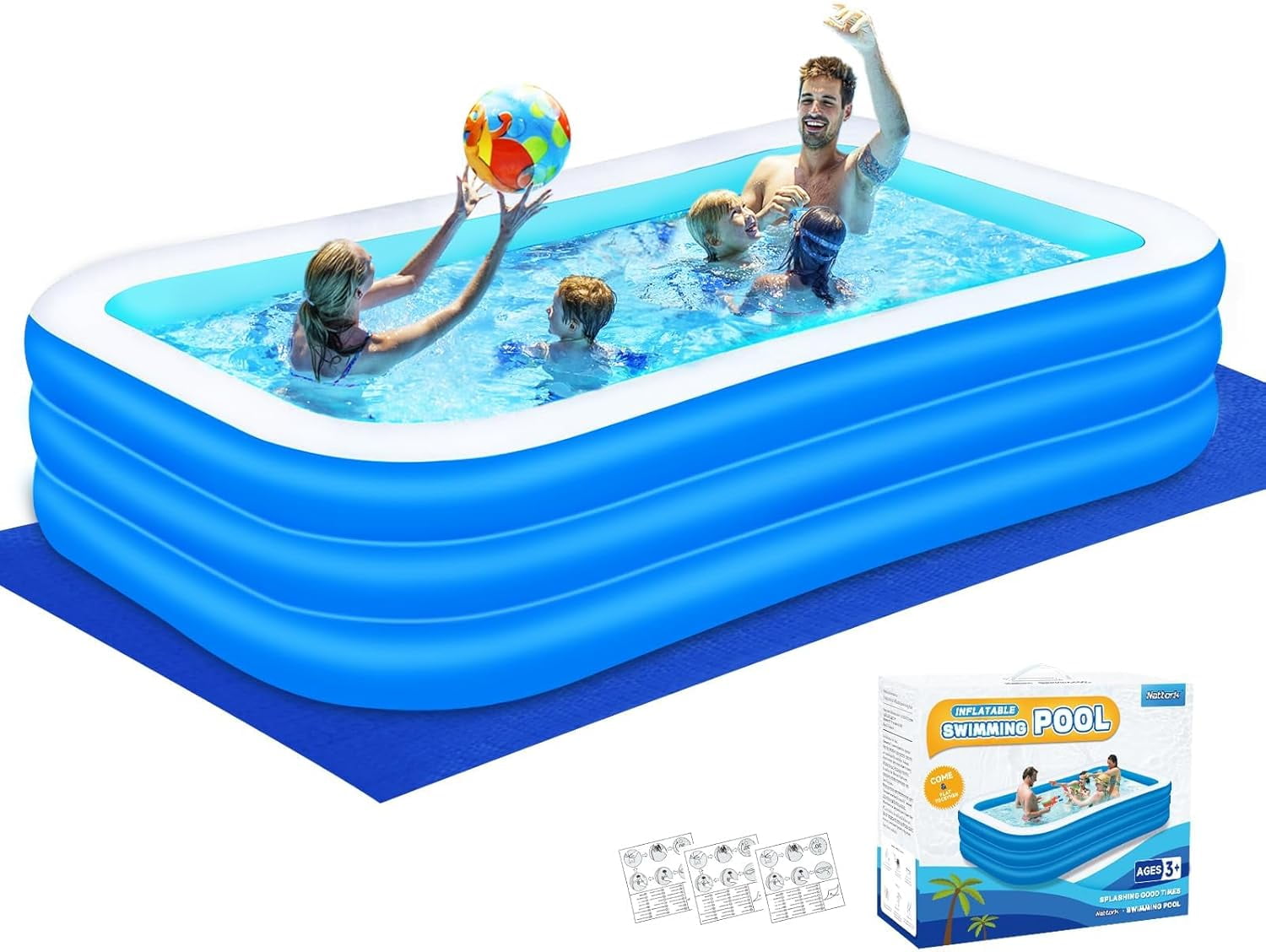 Inflatable Swimming Pool for Kids and Adults- 118" x 68" x 22" Family ...