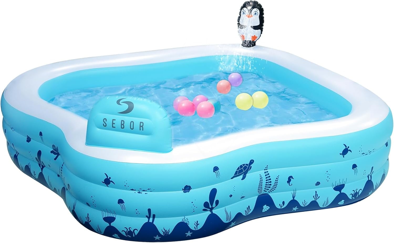 Inflatable Swimming Pool, Kids Pool with Sprinkler, 97" X 90" X 20 ...