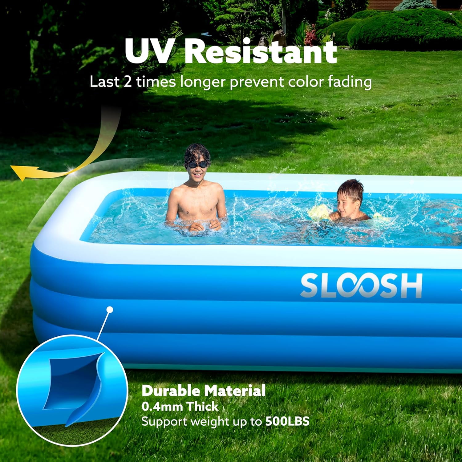 Inflatable Swimming Pool with Seats, 120" x 72" x 22" Full-Sized Blow ...