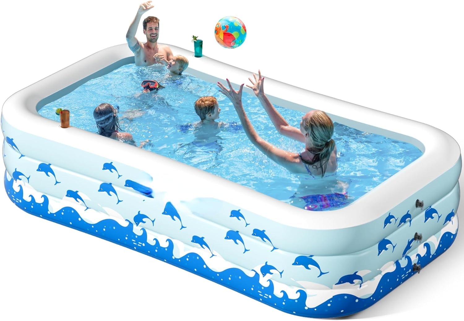 Inflatable Swimming Pool with Seats, 130" x 72" x 22" Full-Sized ...