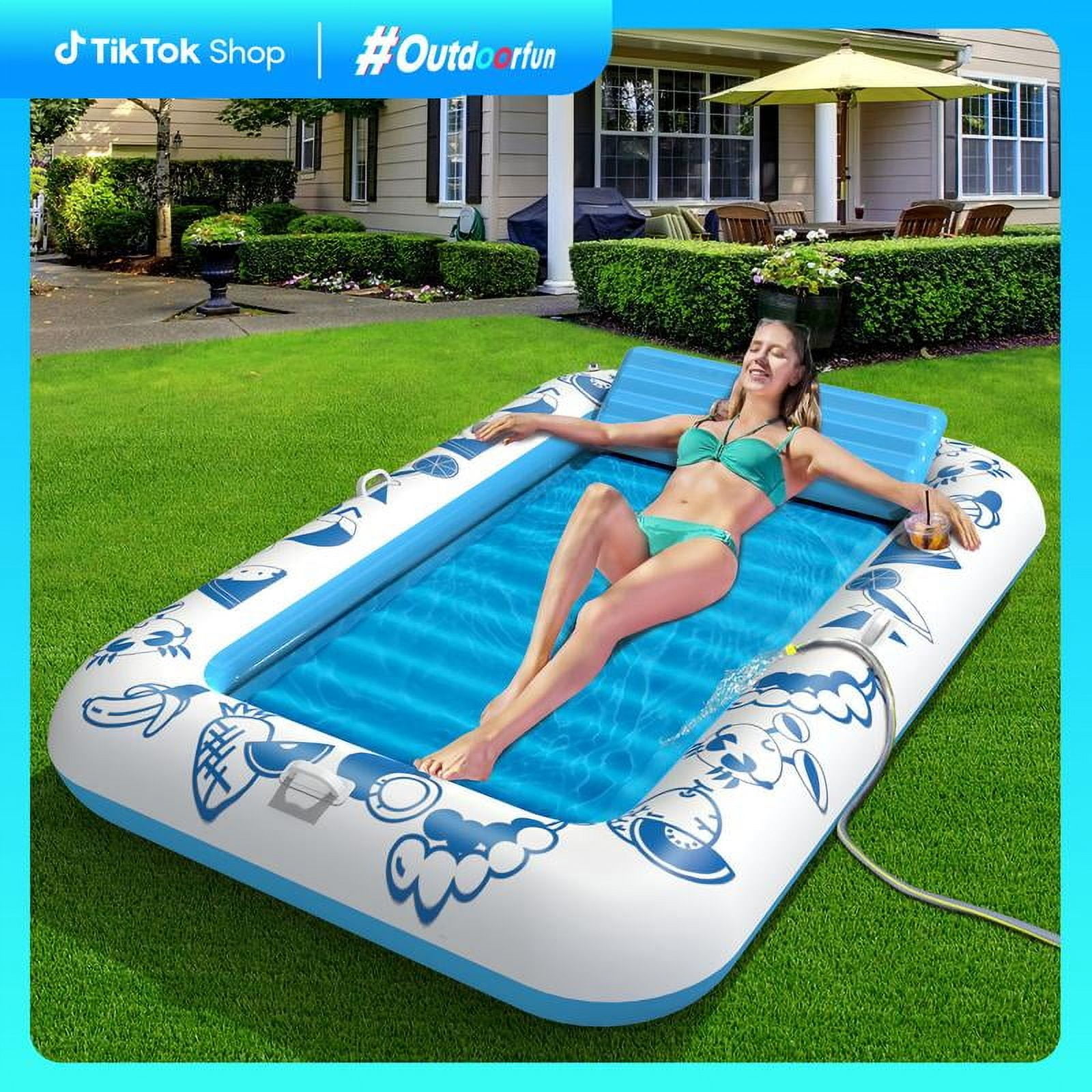 Inflatable Tanning Pool Lounge Float With Cup Holder, 70“X47”/85″ x 57″ More Large Sun Tan ...