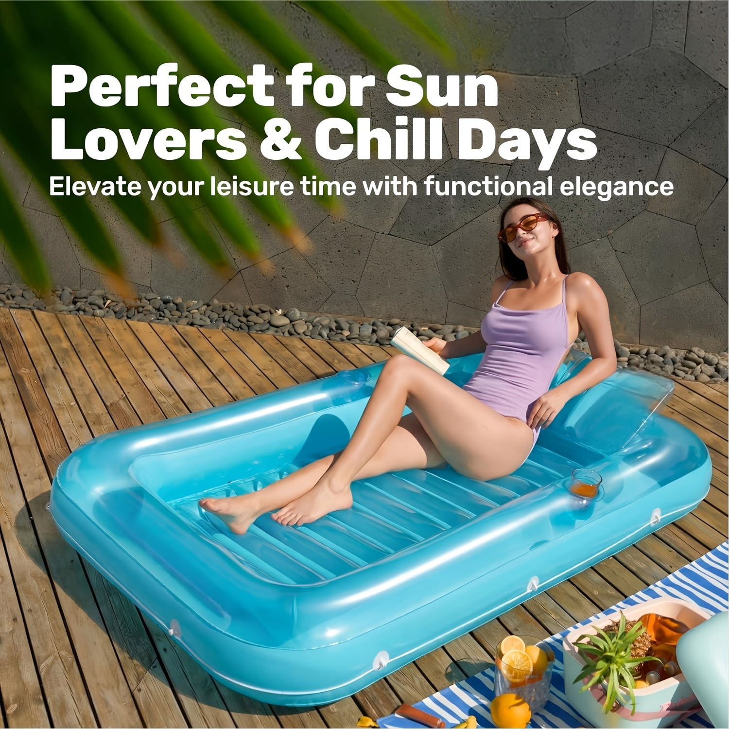 Inflatable Tanning Pool Lounger Float, 71" X 48" Pool Floats Adult with ...