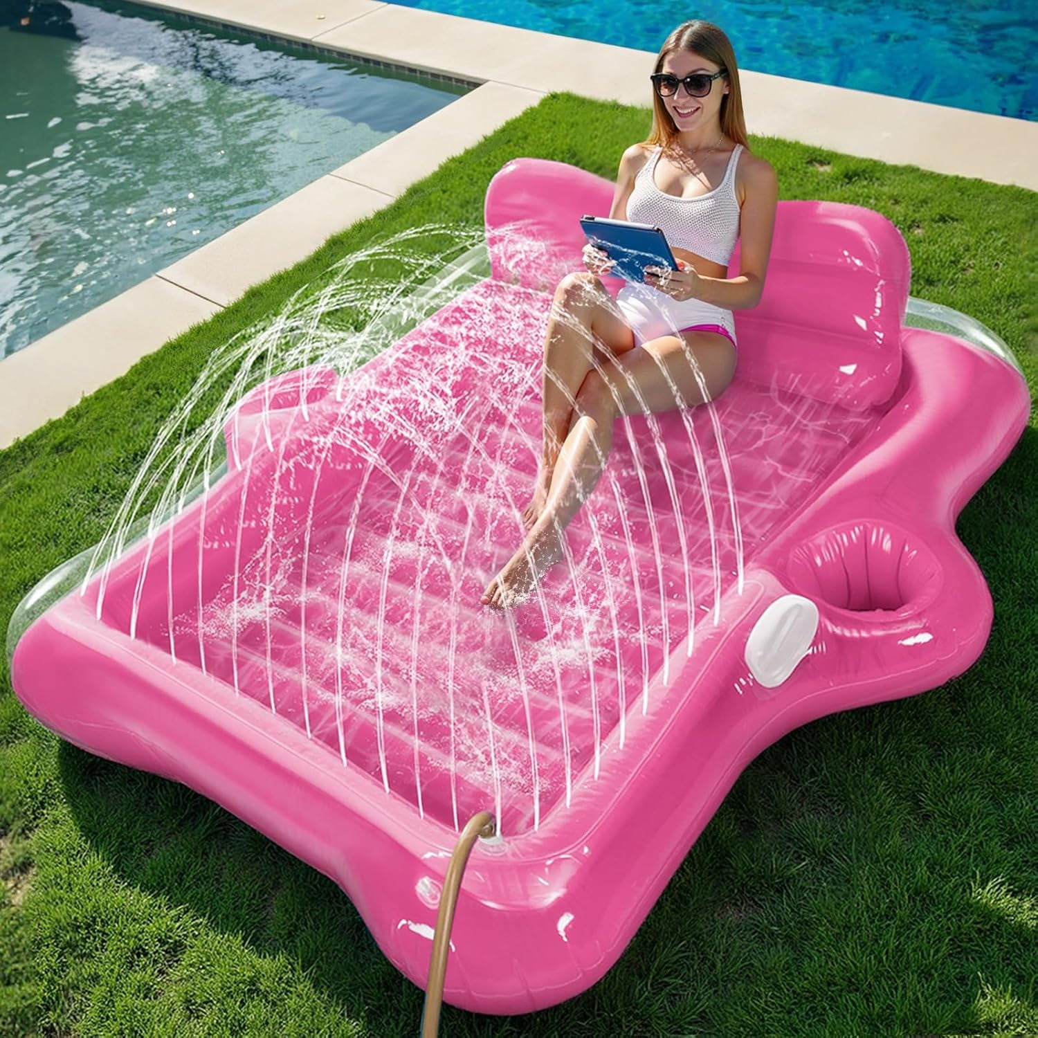 Inflatable Tanning Pool Lounger Float, 80" x 66"Pool Floats Adult with ...