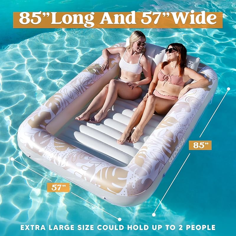 Inflatable Tanning Pool Lounger Float, 85" x 57" Extra Large Pool Floats Adult with Pillow, 4 in ...