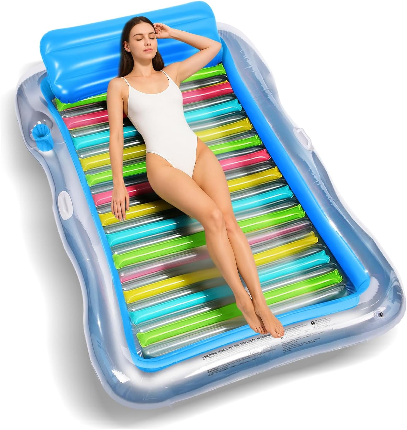 Inflatable Tanning Pool Lounger Float Adults, Large Pool Floaties Rafts for Adults with Headrest ...