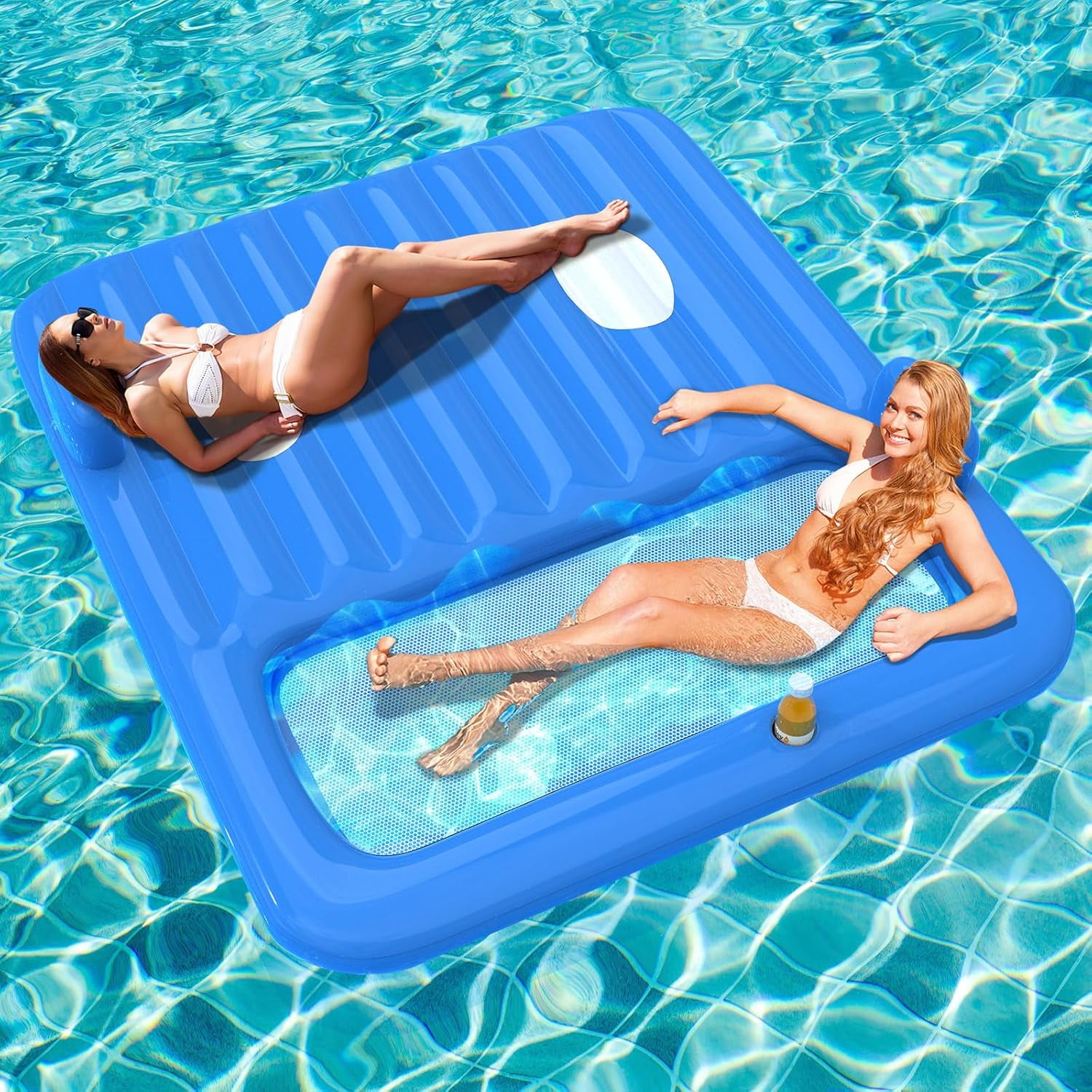Inflatable Tanning Pool Lounger Float,Lake Floats for Adults - 71" X 71" Large Pool Floats with ...