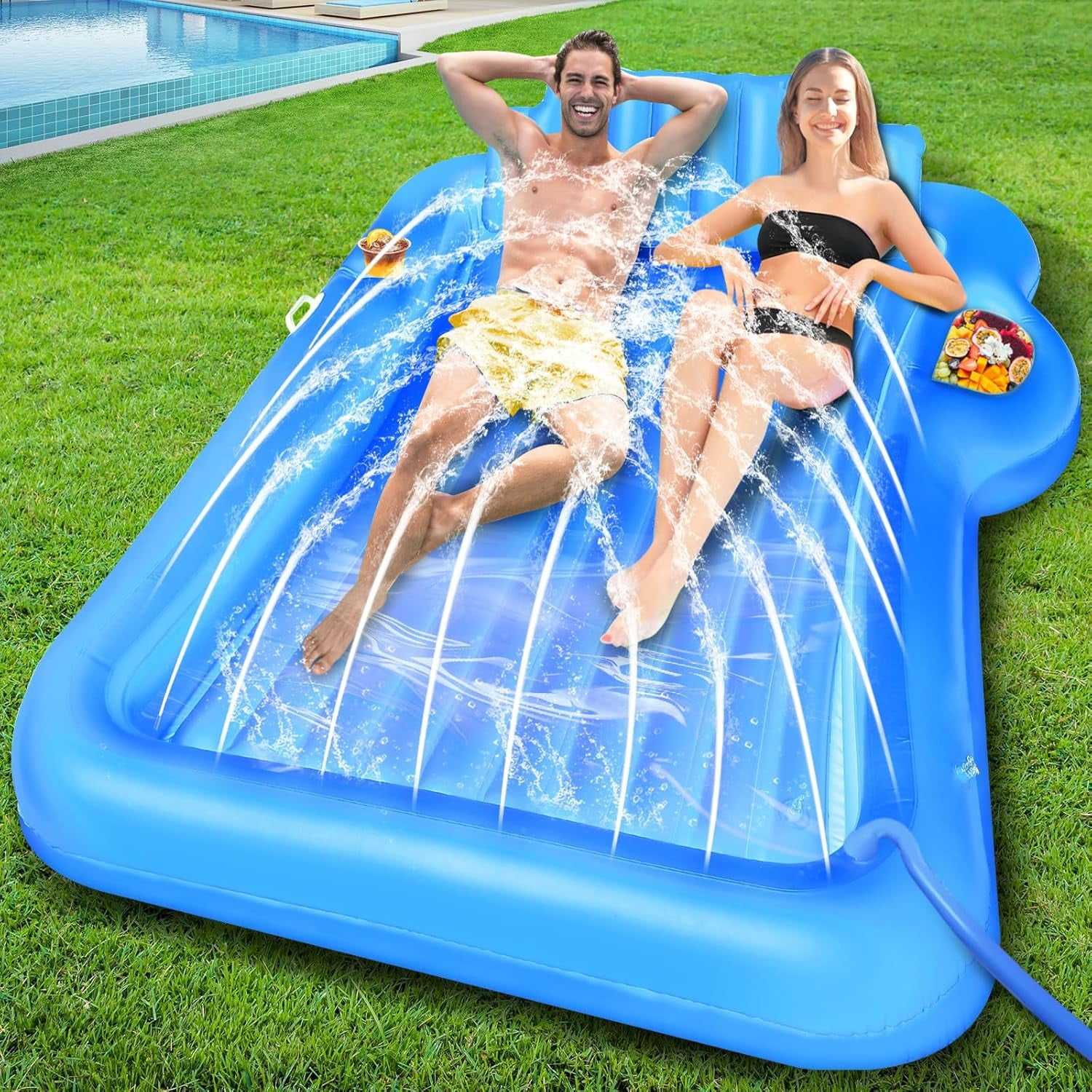 Inflatable Tanning Pool Lounger Float with Sprinkler, 83" x 63" Extra Large Pool Floats Adult ...