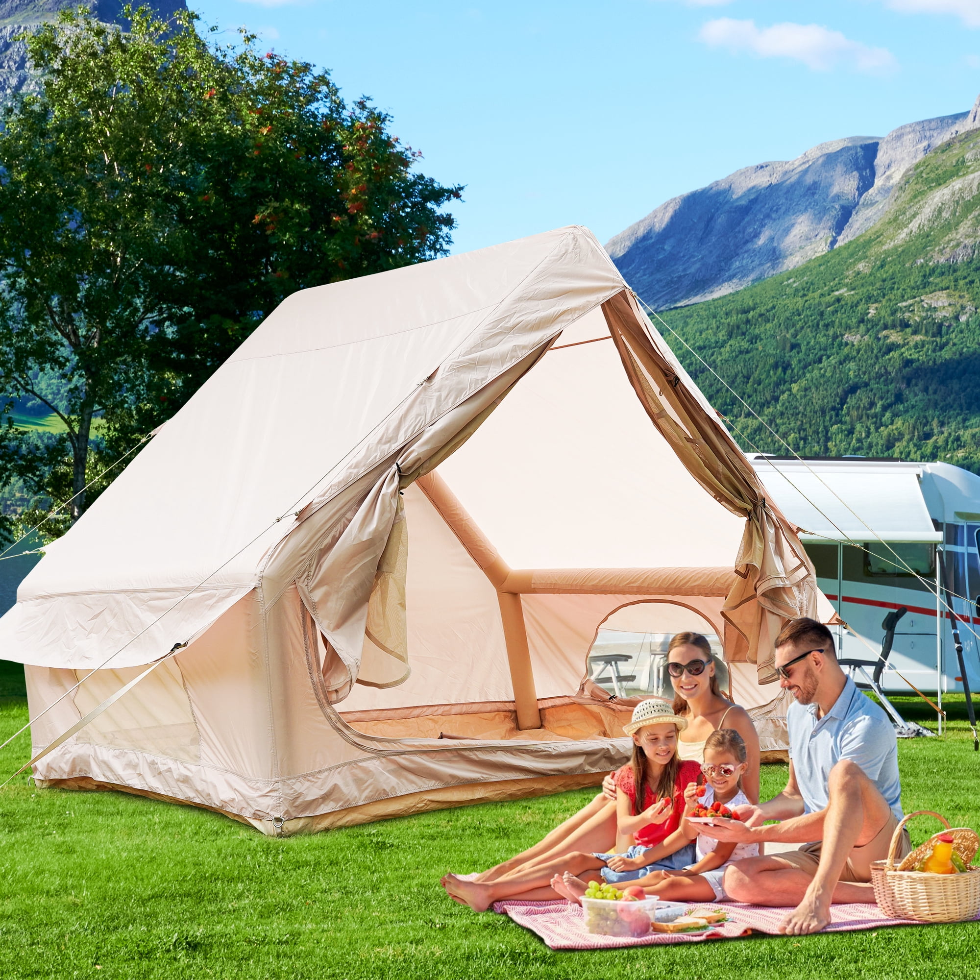 Inflatable Tent With Pump,Glamping Tents For 4-6 Person, Easy Setup 4 ...