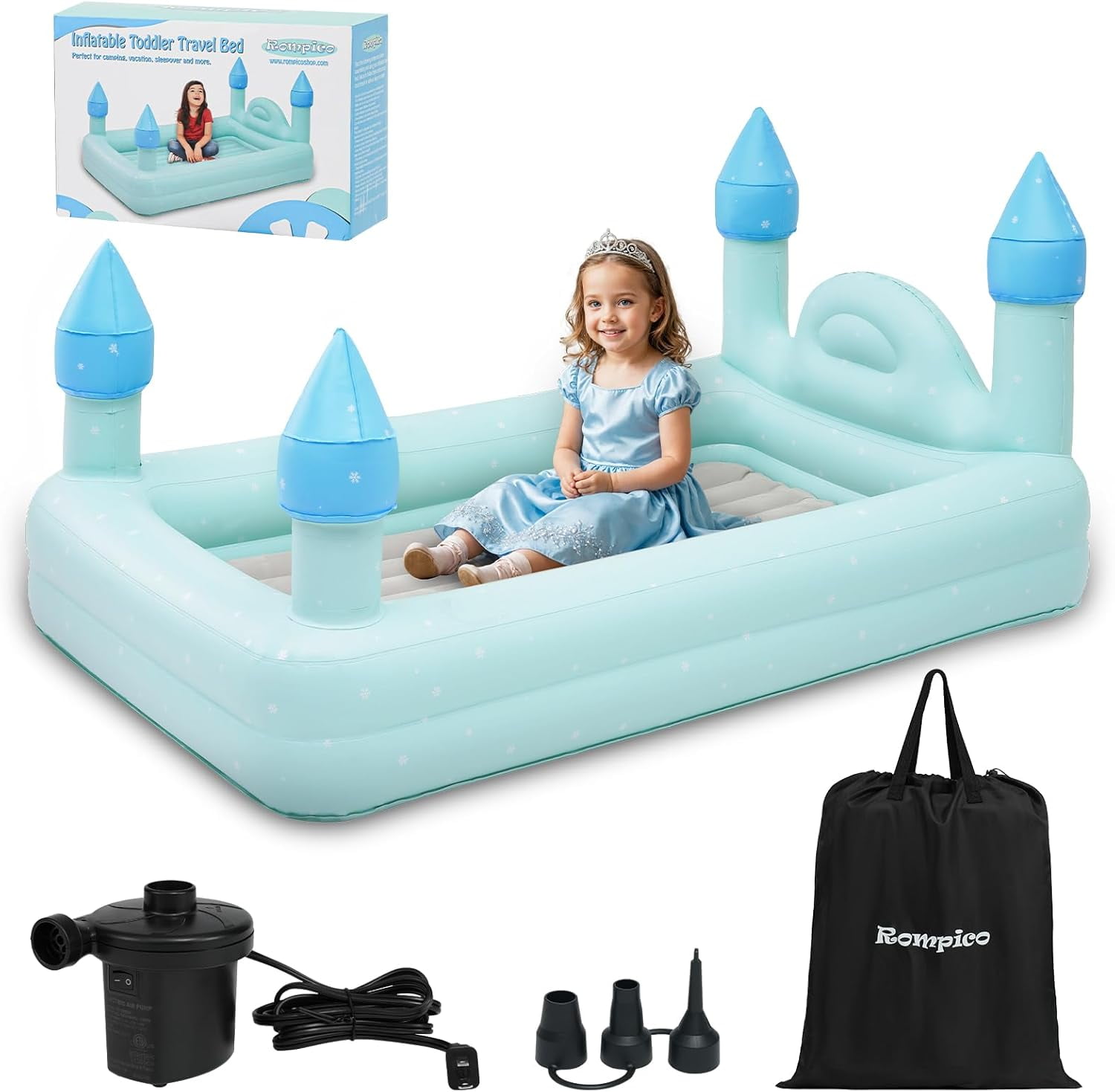 Inflatable Toddler Travel Bed with Safety Bumper, Portable Castle ...