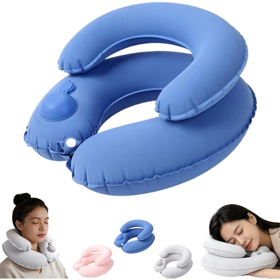 Inflatable Travel Neck Pillow, Press to Inflate Double Layer U Shaped ...