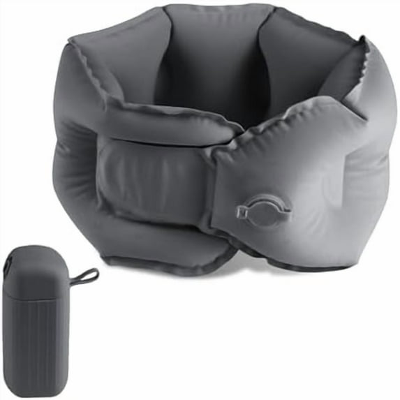Inflatable Travel Neck Pillow, U-Shape, Dark Gray Nylon, Portable for ...