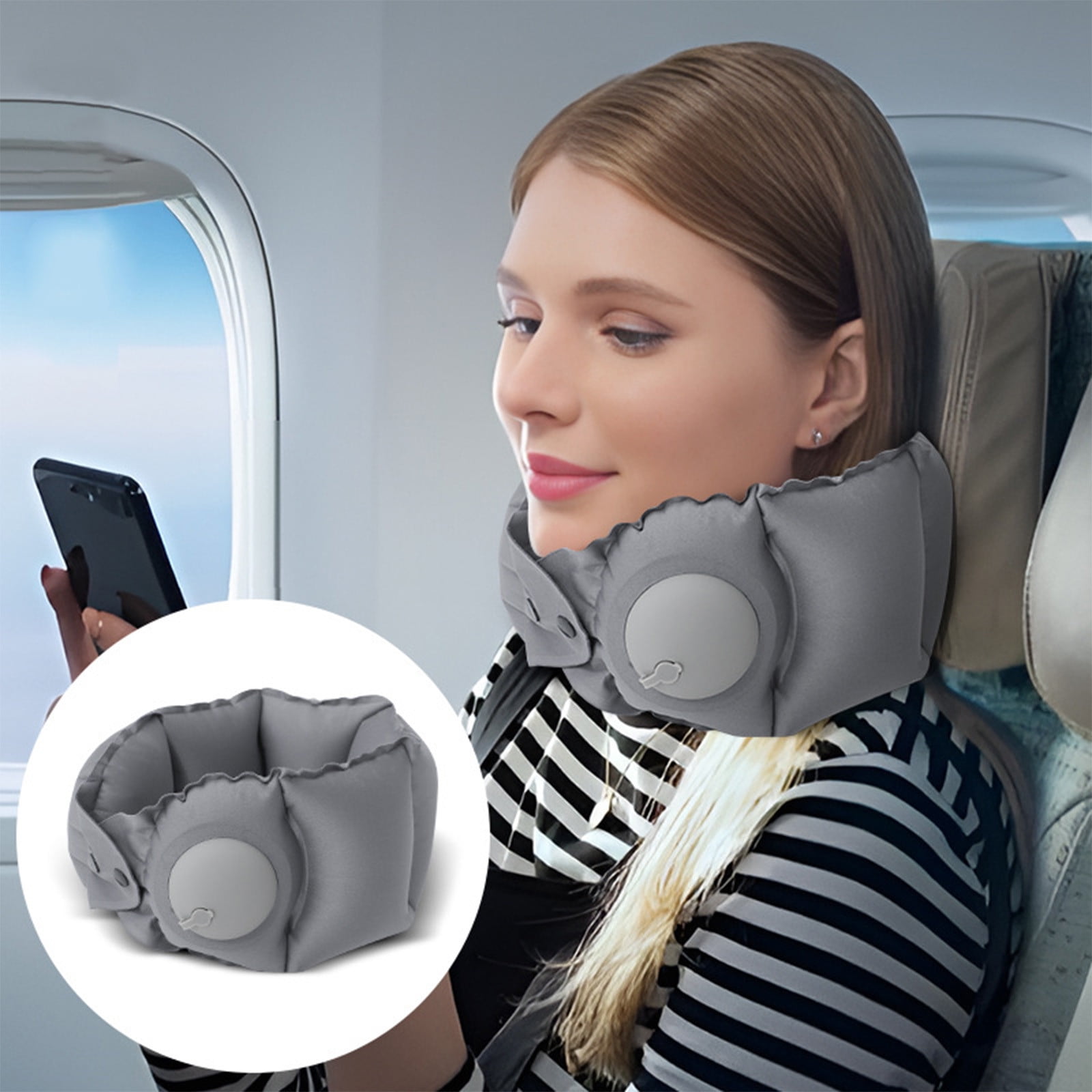 Inflatable U Shape Neck Pillow, Portable Travel Pillow, Quick Inflation ...