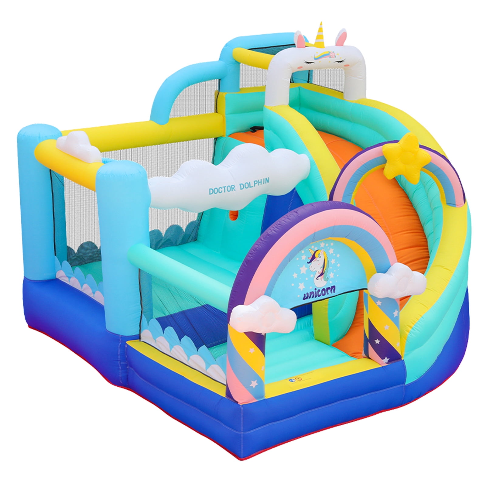 Inflatable Unicorn Bounce House with one Slide, Splash Pool, Outdoor ...
