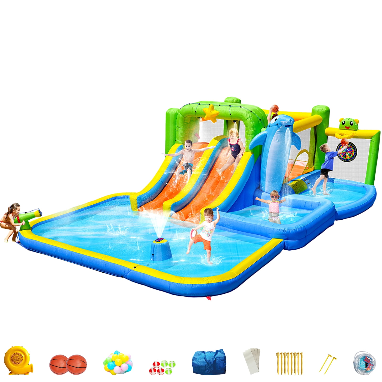 Inflatable Water Park, 9 in 1 Inflatable Bounce House, Water Slide with ...