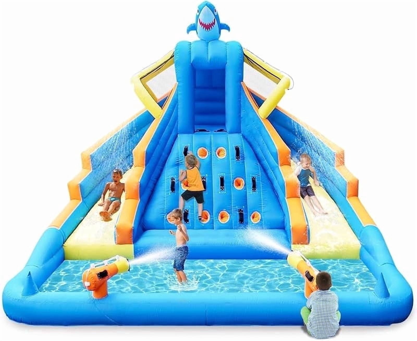 COCOFISH 13FT Inflatable Water Slide, Shark Design, Dual Slides ...