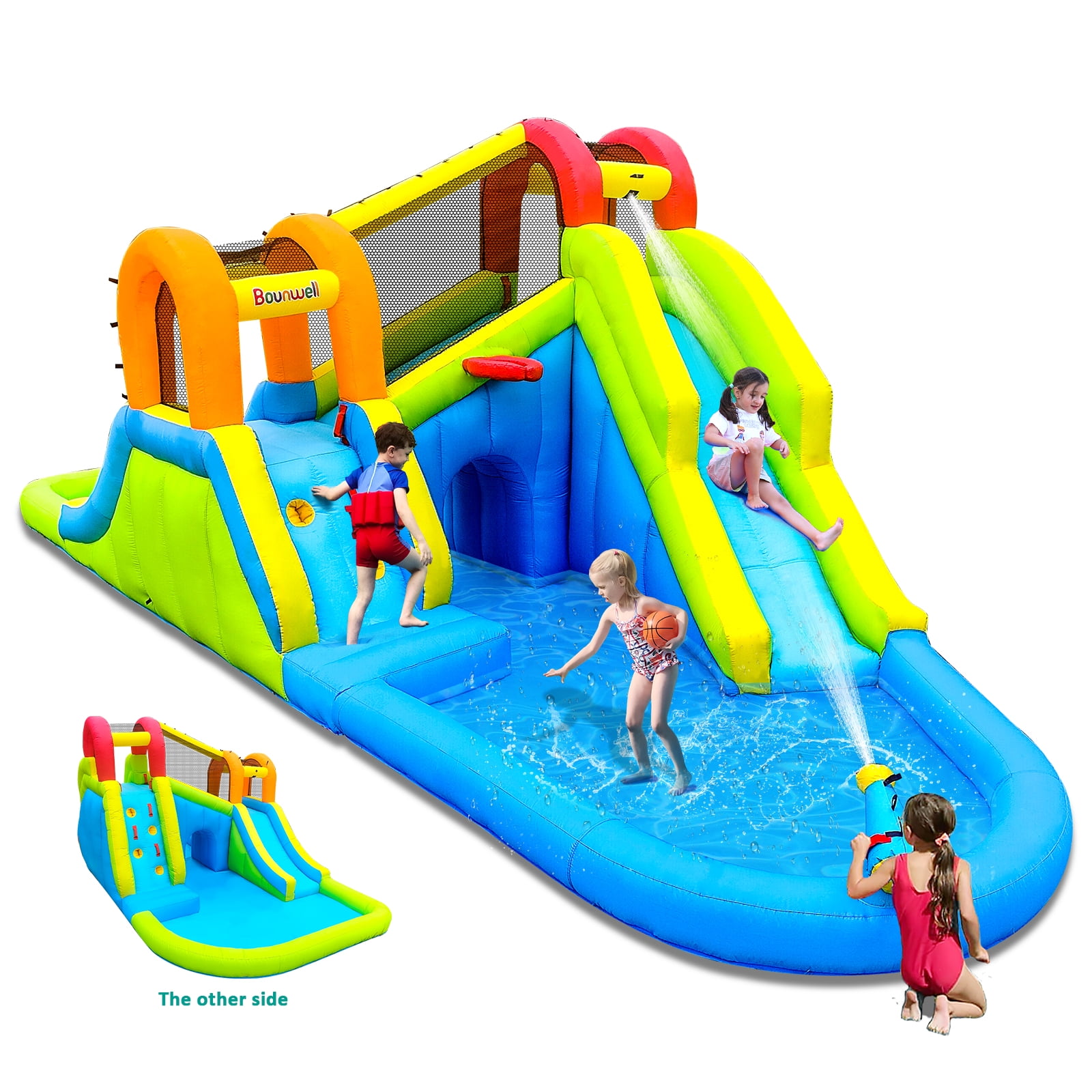 Inflatable Water Slide with Air Blower, Water Park for Kids Backyard ...