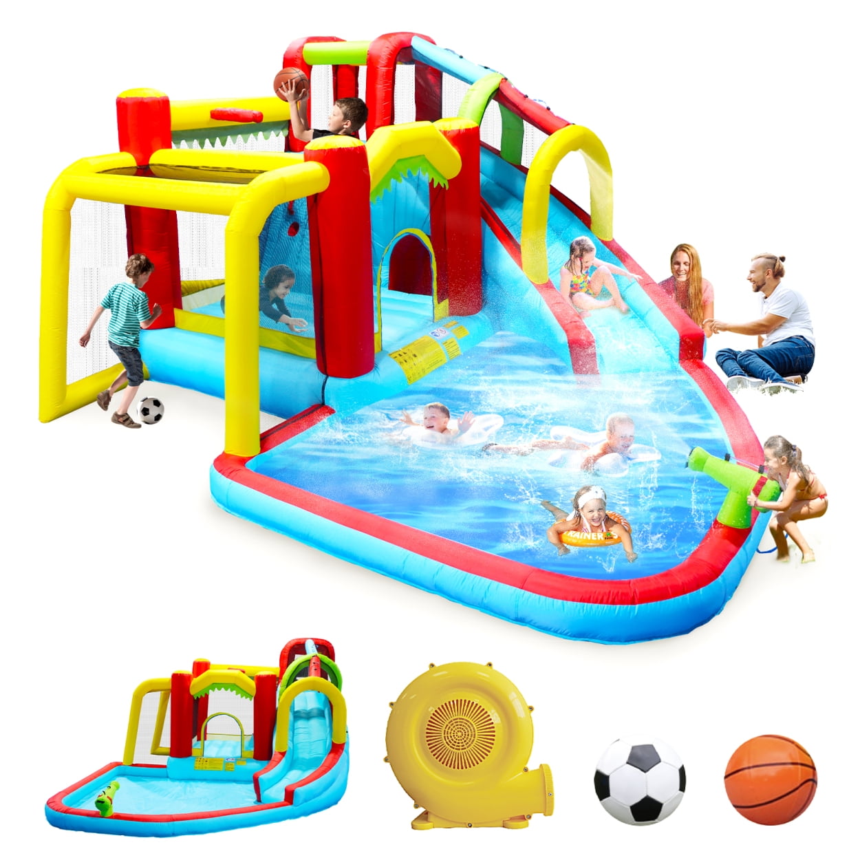Inflatable Water Slide Bounce House, 7 in1 Inflatable Slide Water Park ...