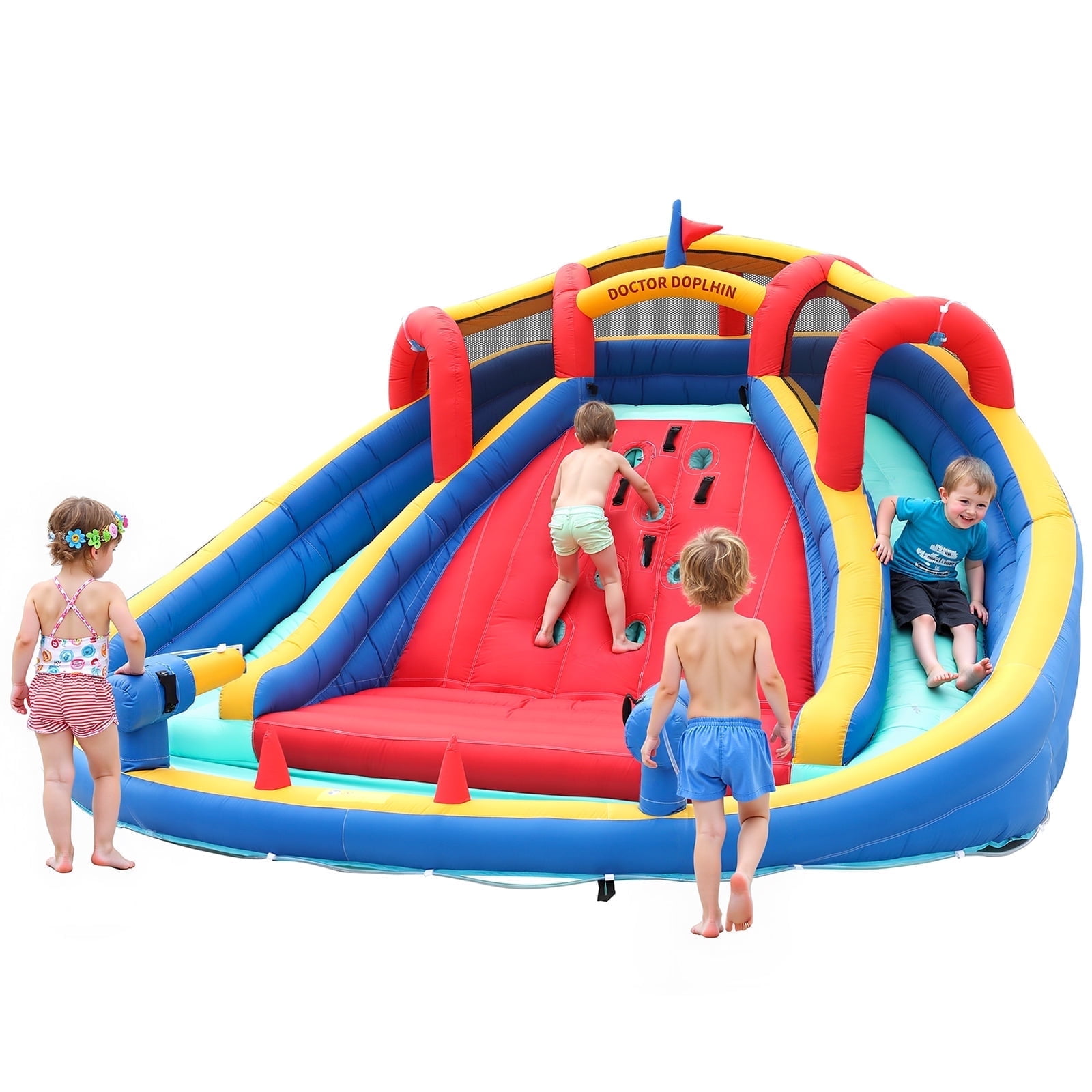 Inflatable Water Slide Bouncer with Double Water Cannon & Slide, Splash ...