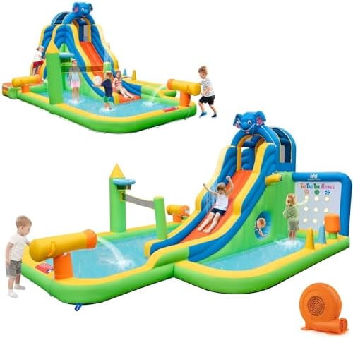 Inflatable Water Slide Park, 12.5x15.5FT Kids Mega Waterslide for ...