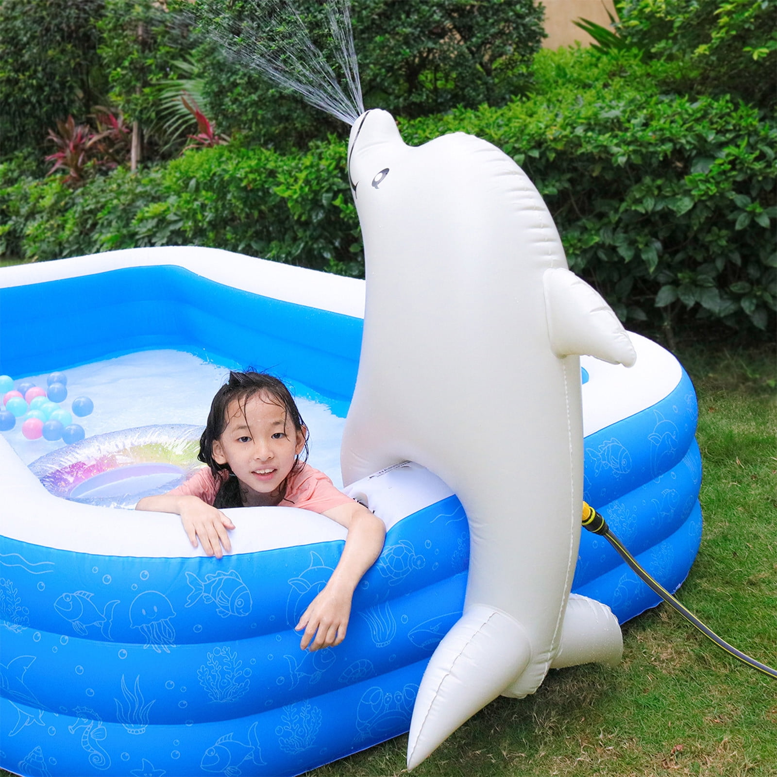 Inflatable Water Sprinkler, PVC Outdoor Water toy, Dolphin Shape Summer ...