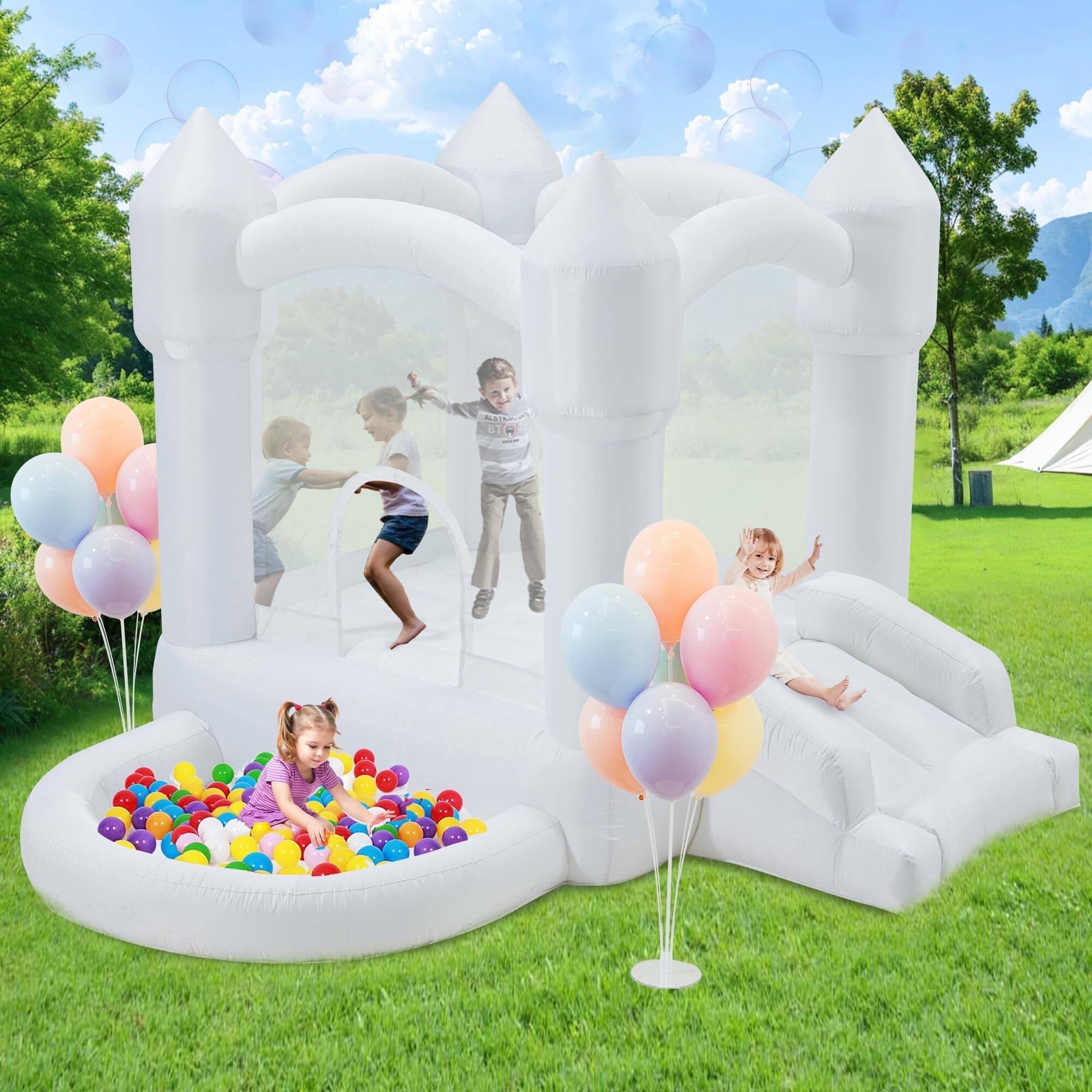 Inflatable White Bounce House,Indoor & Outdoor Bouncy Castle with Air ...