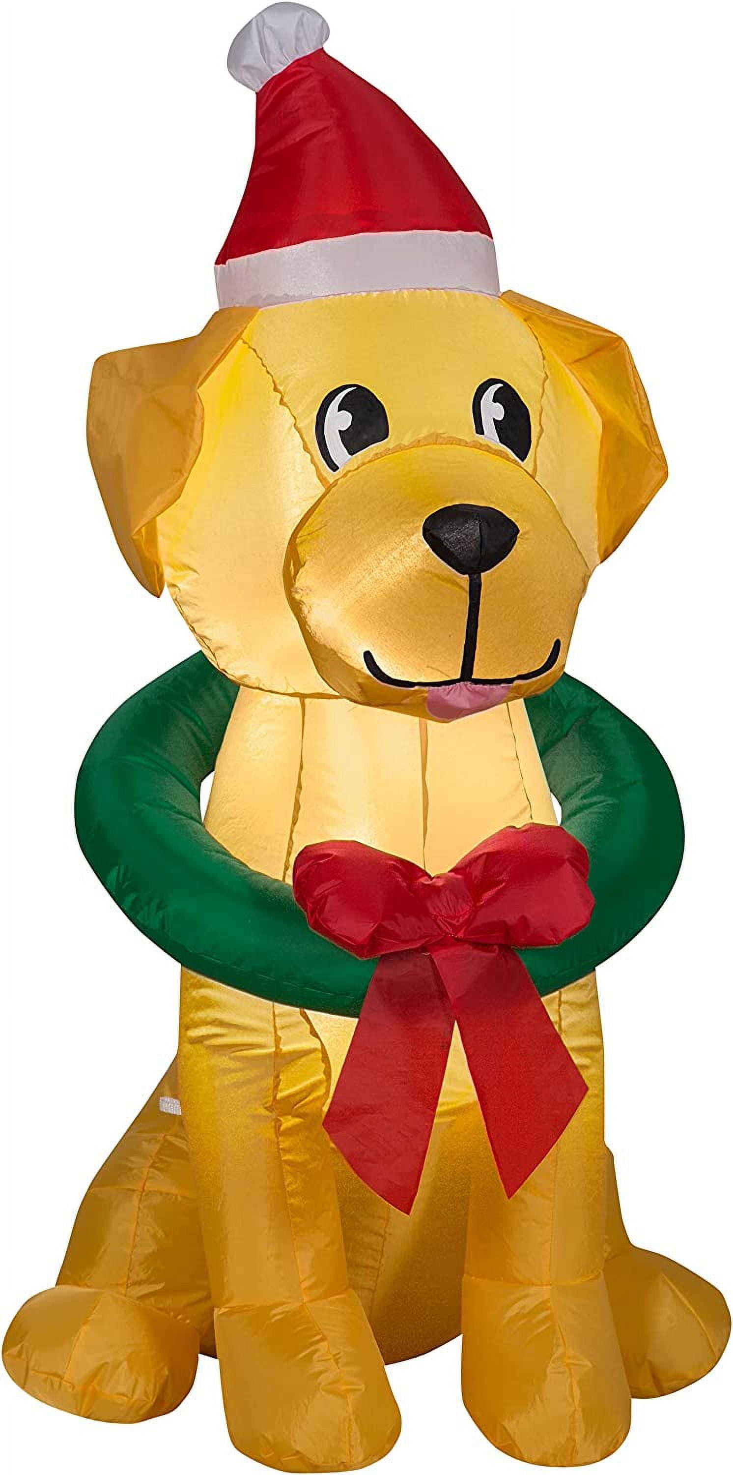 Inflatable Yellow Lab Dog Wearing A Santa Hat w/Wreath Around Neck Yard ...