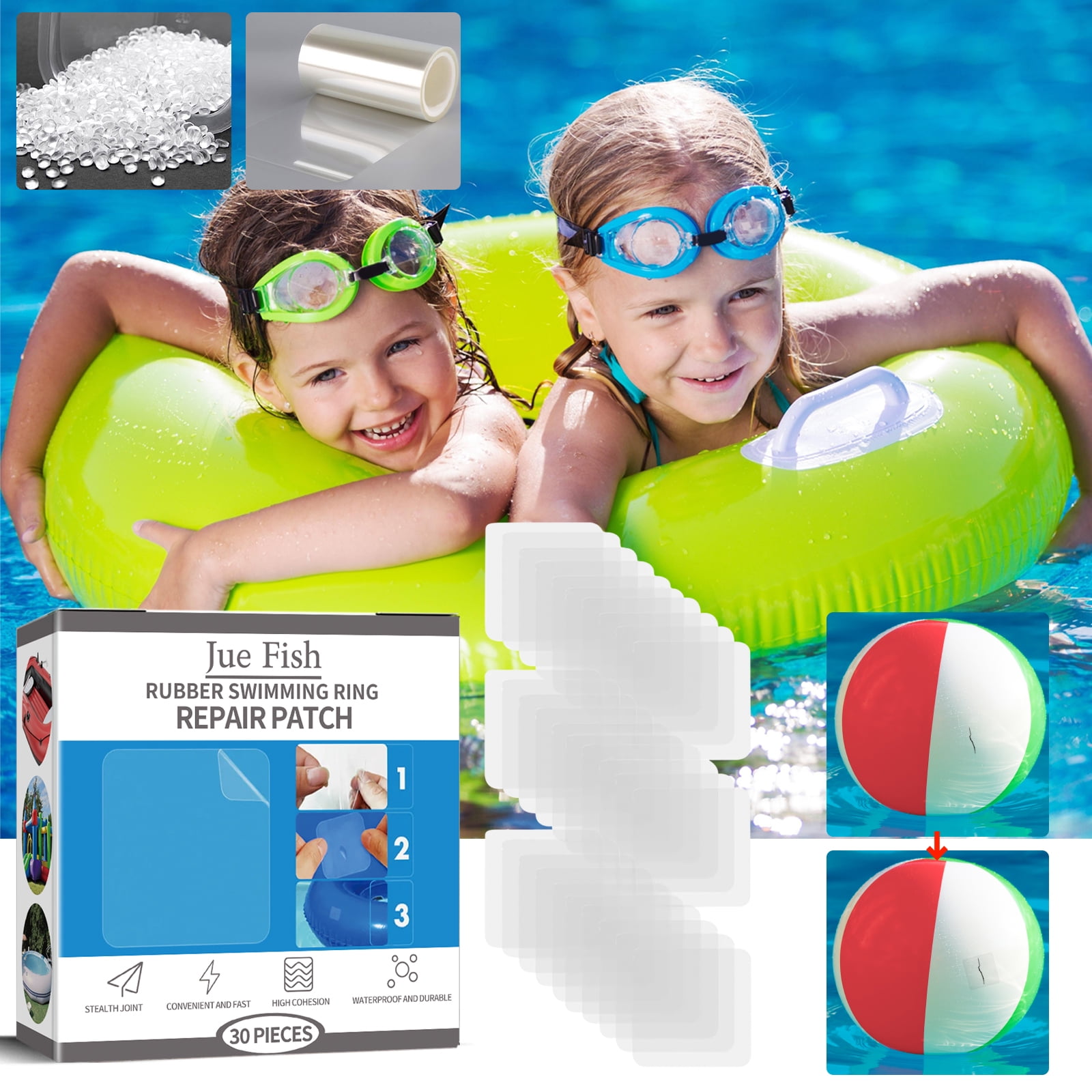 Inflatable self-adhesive vinyl repair patch, swimming ring repair patch ...
