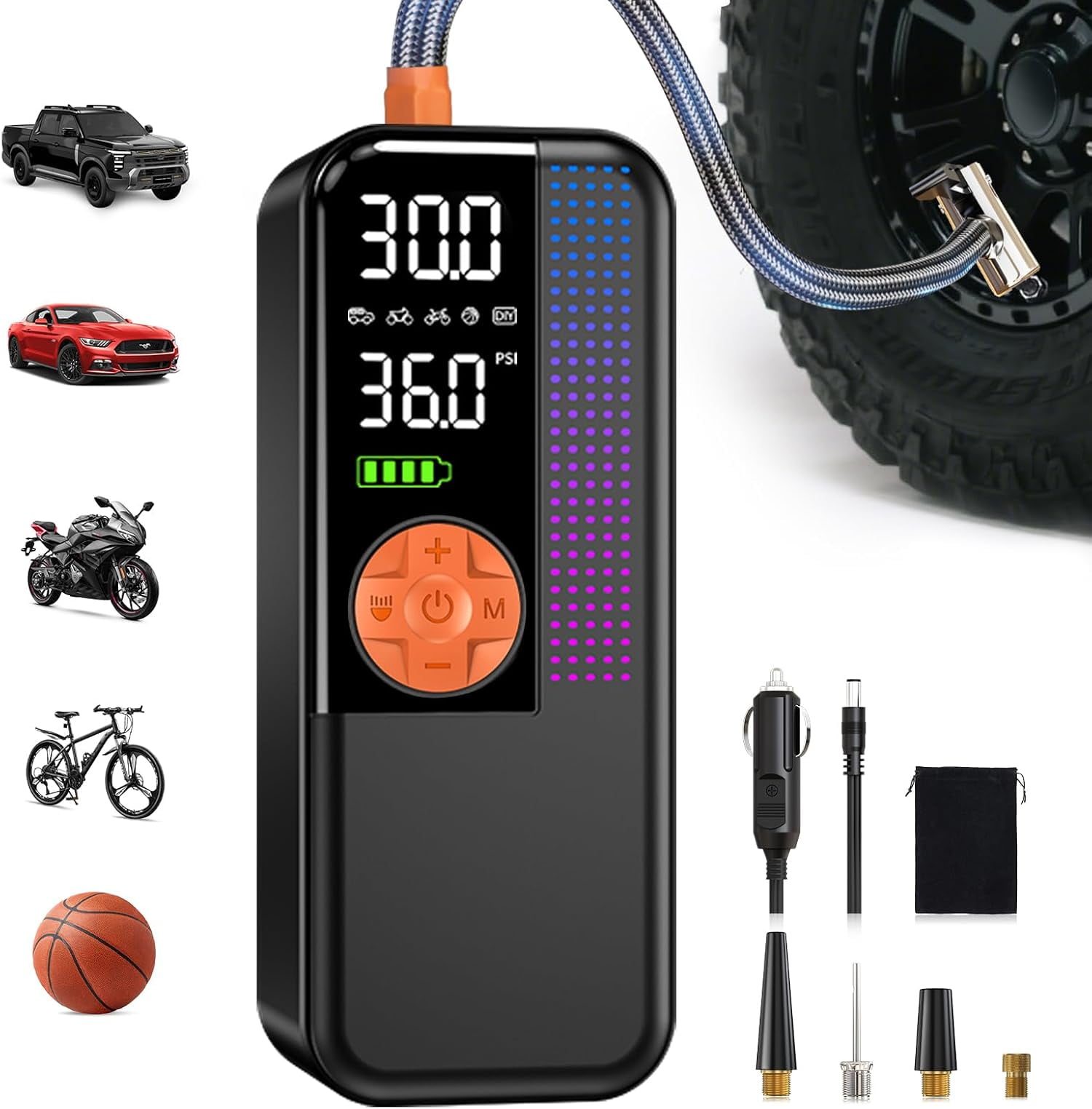 Inflator Portable Air Compressor,150 PSI Cordless Air Pump, 12V DC Plug ...