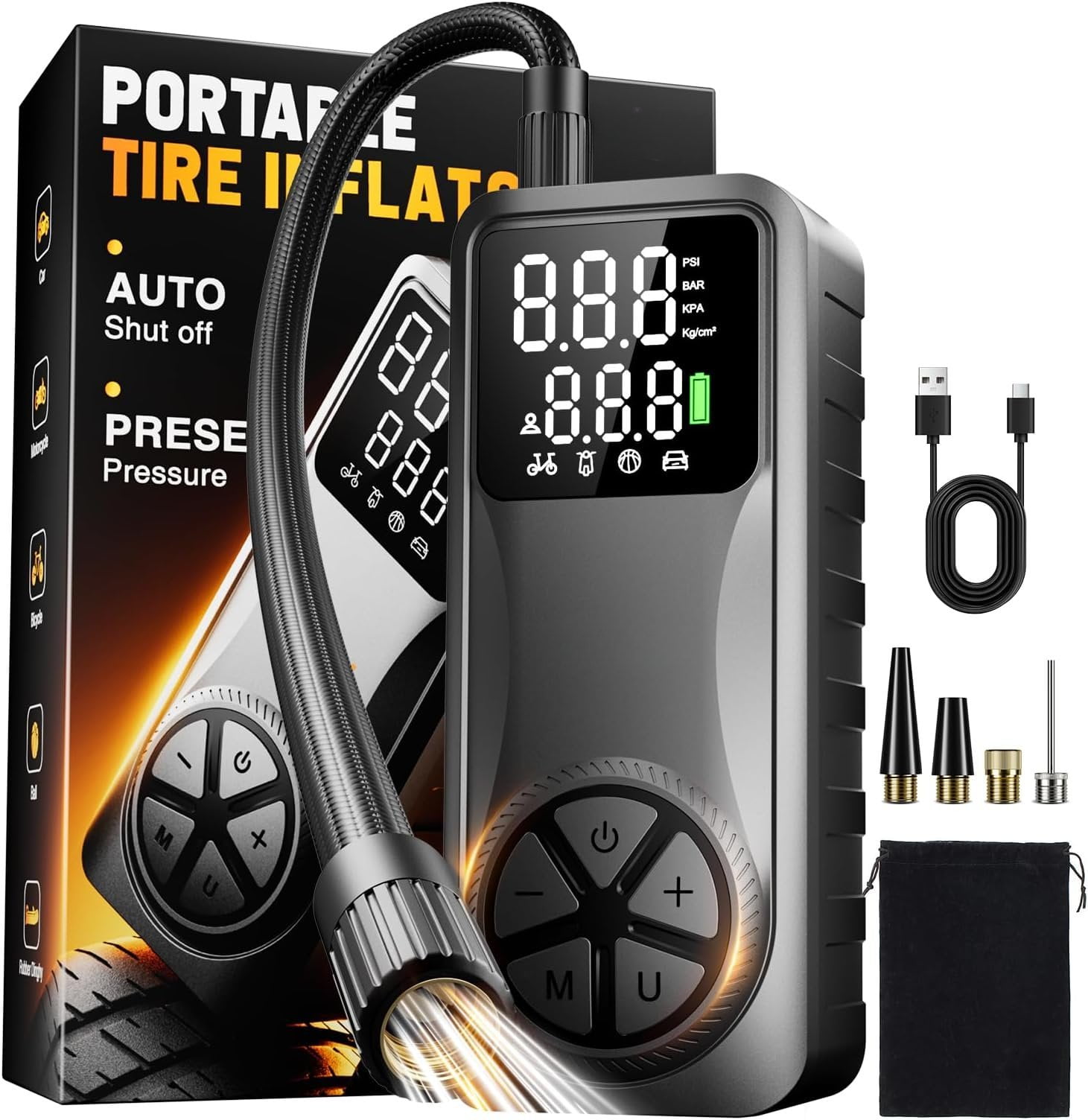 Inflator Portable Air Compressor: 150PSI Air Pump with Digital Gauge ...