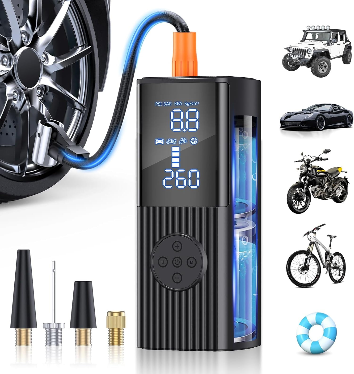 Inflator Portable Air Compressor, 180PSI Cordless Air Pump with Digital ...