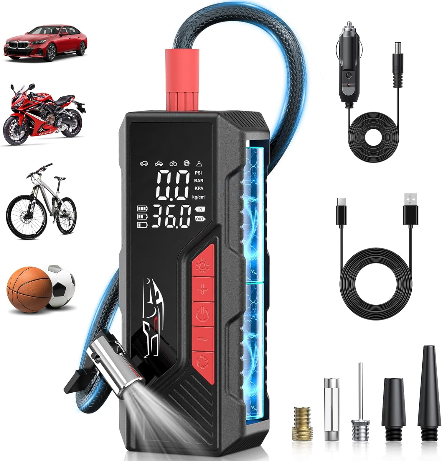 Inflator Portable Air Compressor, Cordless Air Pump for 150PSI, & 12V ...