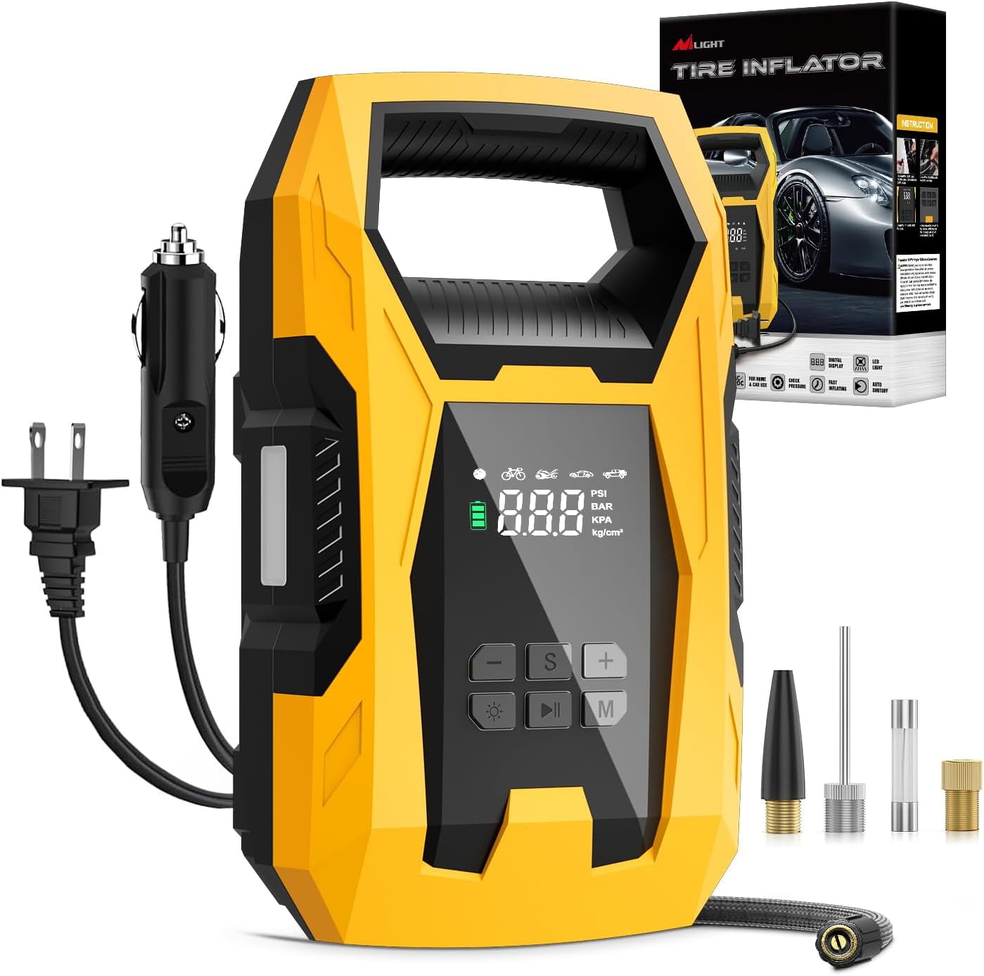 Inflator Portable Air Compressor Dual Power 110V AC 12V DC 150PSI ...